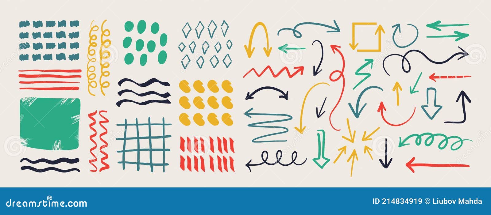 Decorative Doodle Arrow Set. Curvy Shapes and Objects, Hand Drawn Lines ...