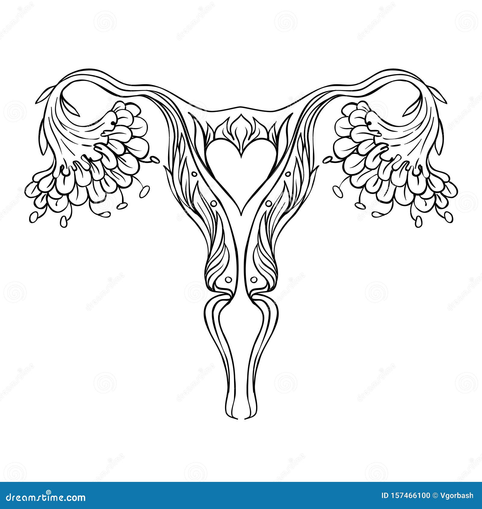 Decorative Drawing Of Female Reproductive System With Flowers Hand