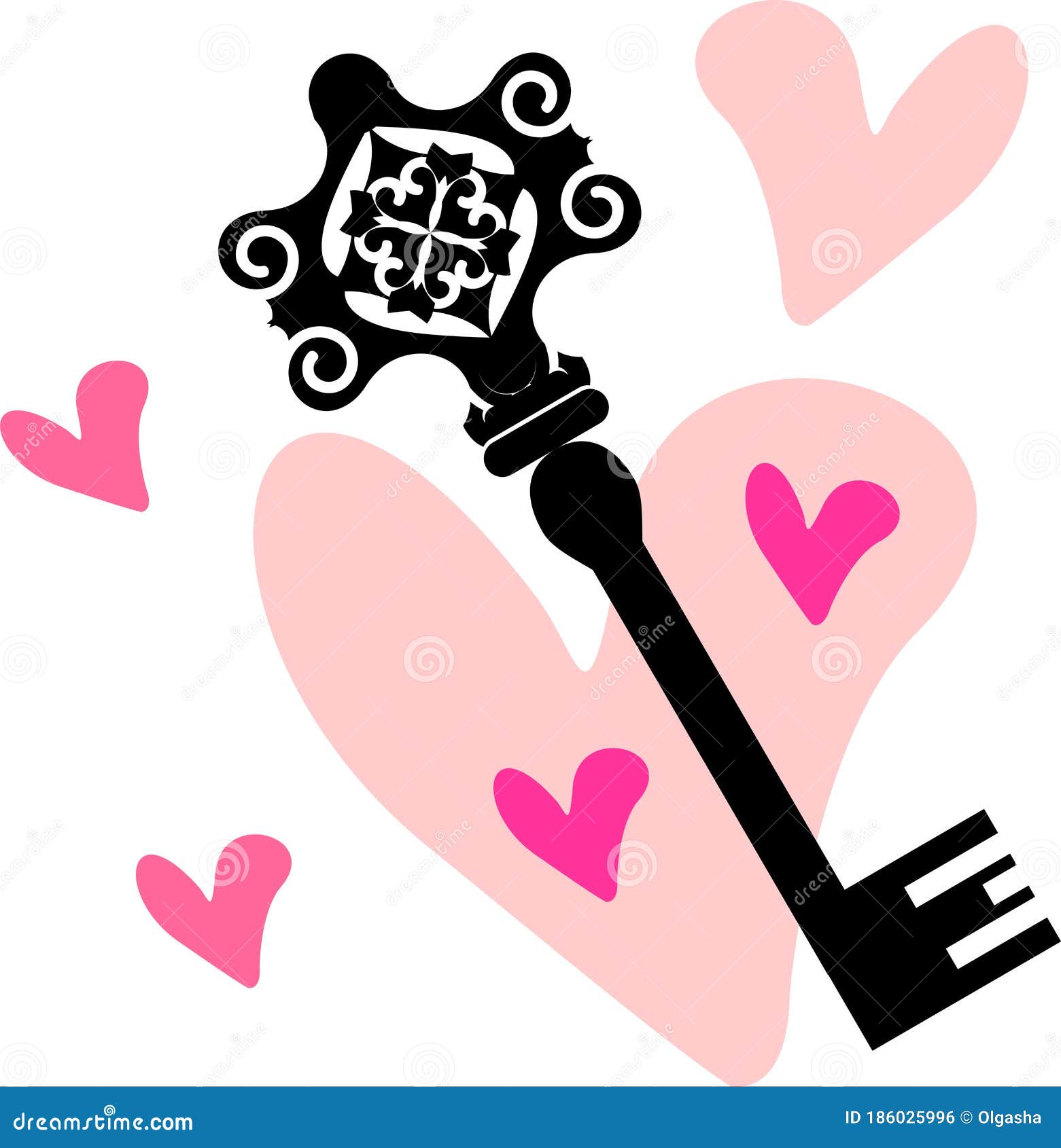 Decorative Drawing Pink Heart and Key Stock Vector - Illustration of ...