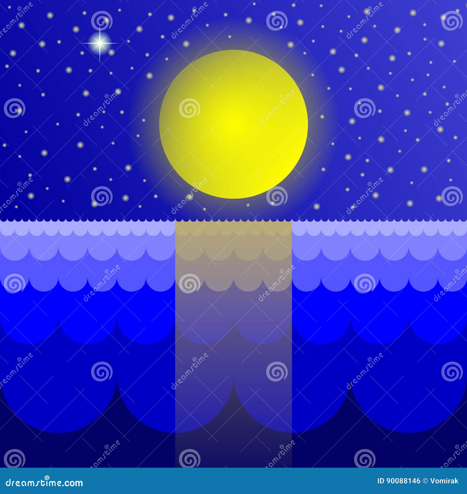 Decorative Drawing of the Sea and Starry Sky Stock Illustration ...