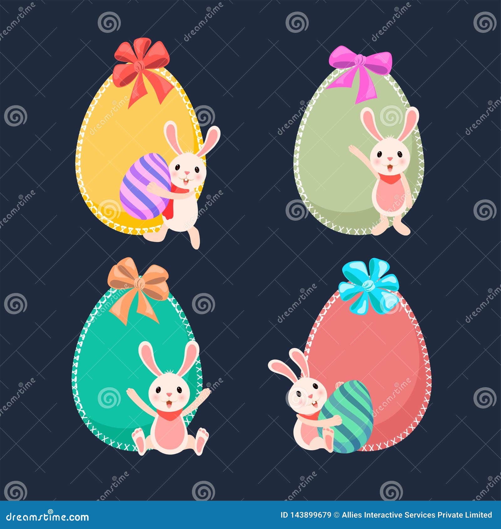 Decorative Easter Egg of Bow Tie and Cartoon Character of Cute Bunny on ...