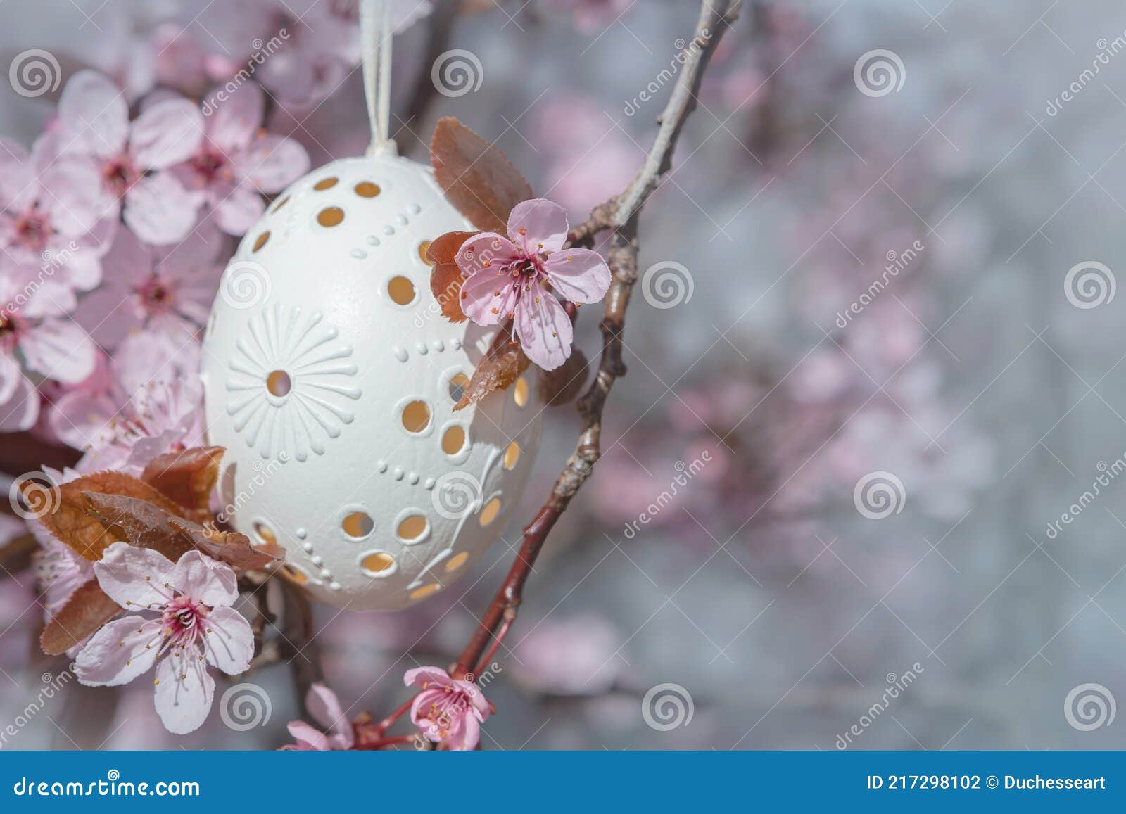 Decorative Easter Egg Hanging on Flowering Cherry Tree with Pink ...