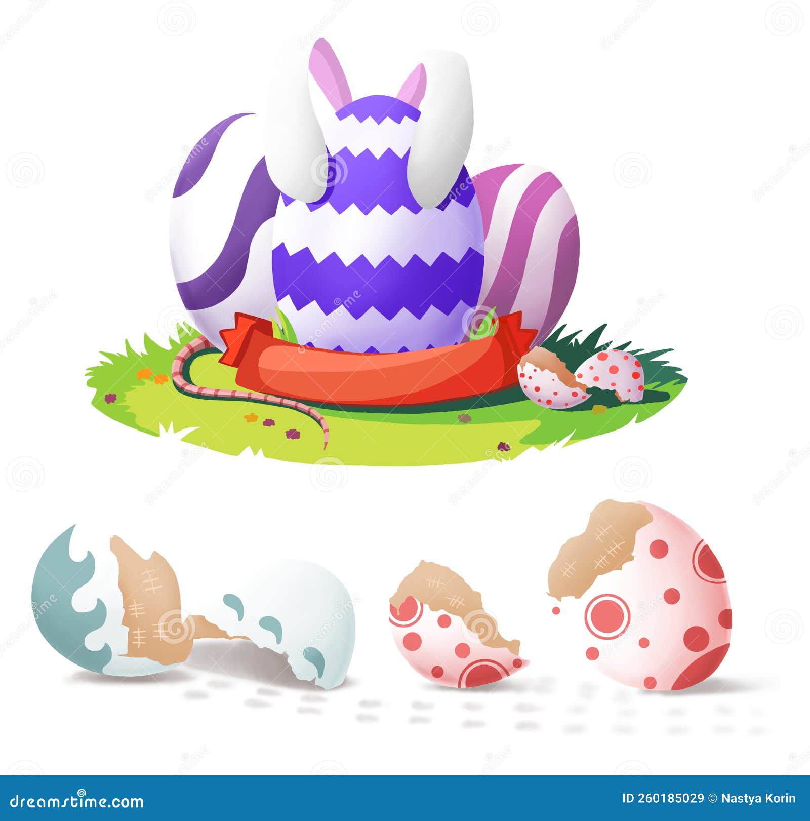 Decorative Easter Eggs on Green Grass, Bitmap Illustration. Stock ...