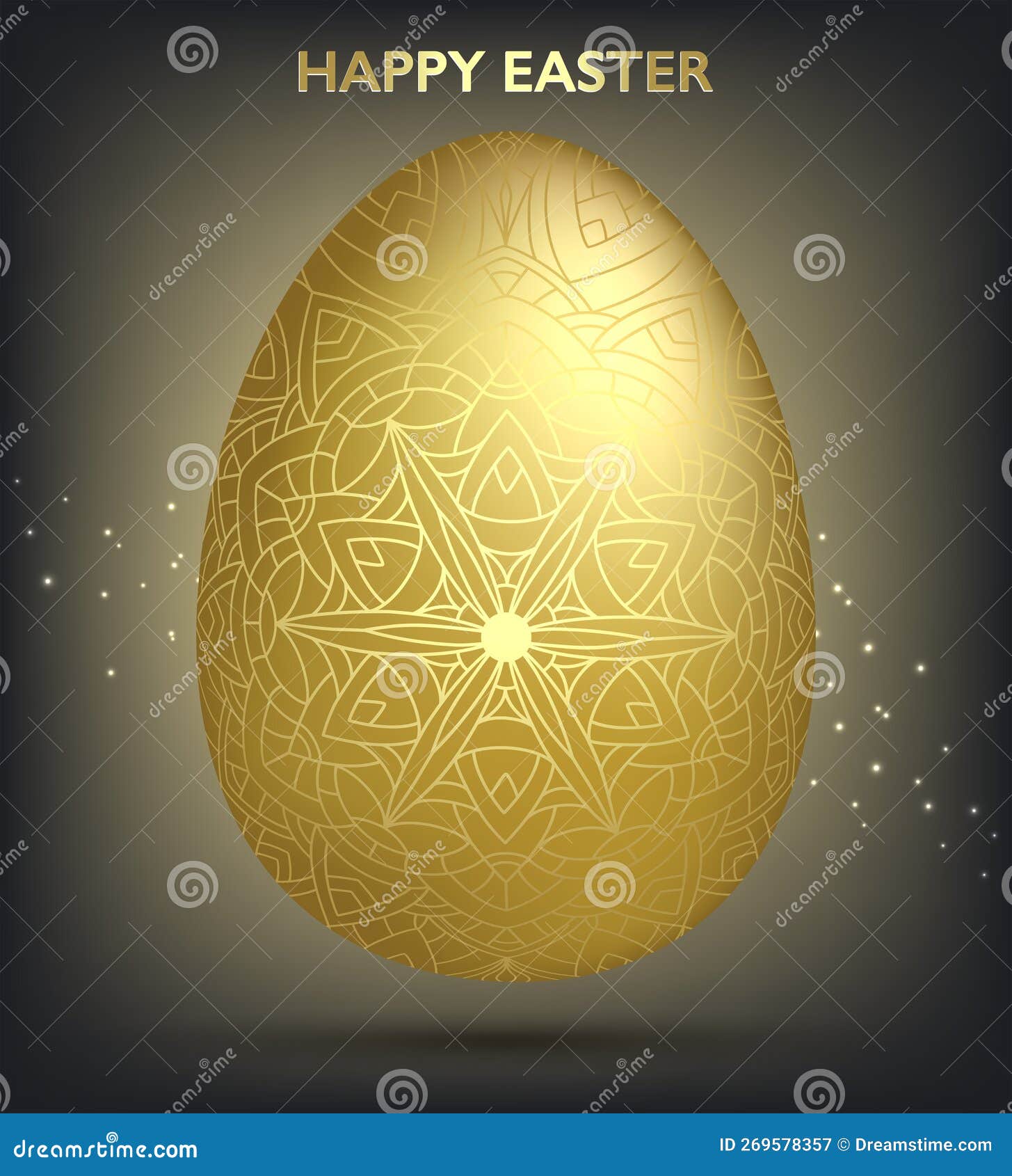 Decorative Easter Golden Egg with Patterns, Mandala. Traditional Hand Drawn Ornamental Floral ...