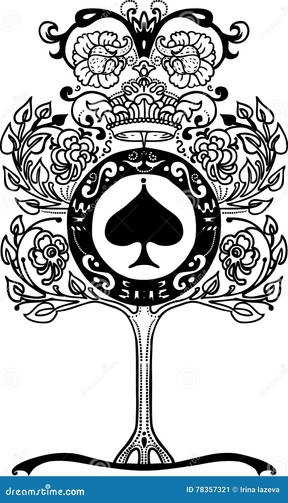 Decorative Element with Tree, Crown and Spades Sign Stock Vector ...