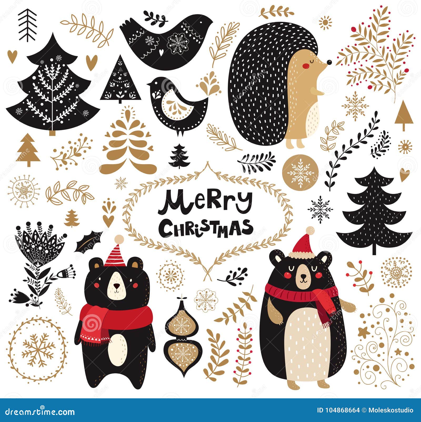 Decorative Elements and Cute Animals Stock Vector - Illustration of ...