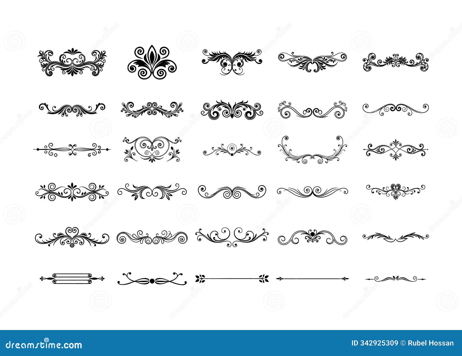 A Collection of Vector Decorative Elements Featuring Intricate Swirls Stock Illustration ...