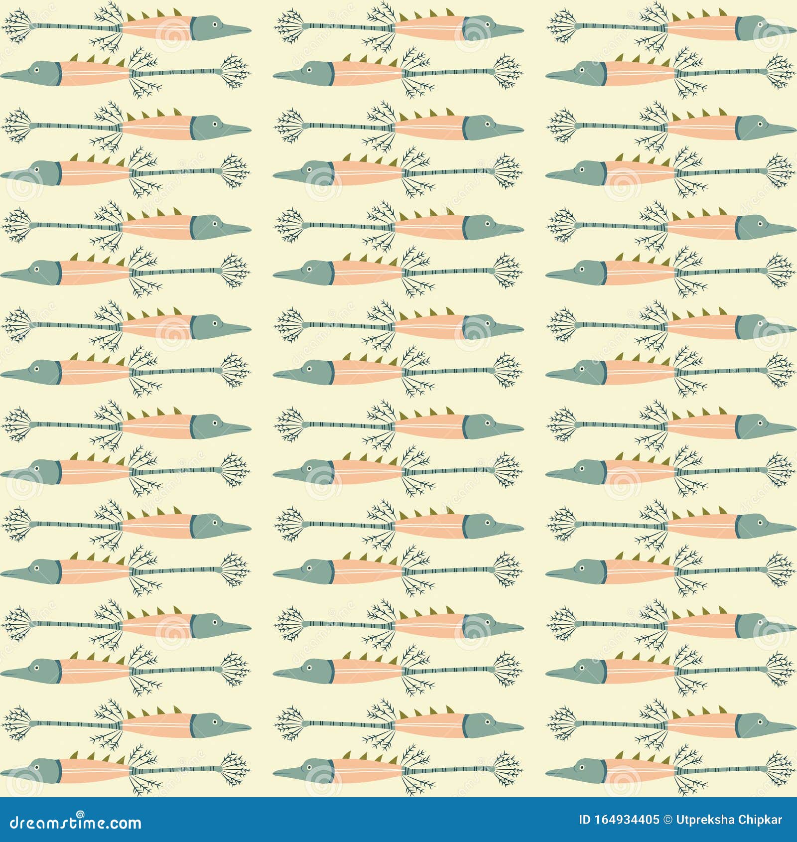 Elongated Fish Seamless Pattern Stock Vector - Illustration of gold ...