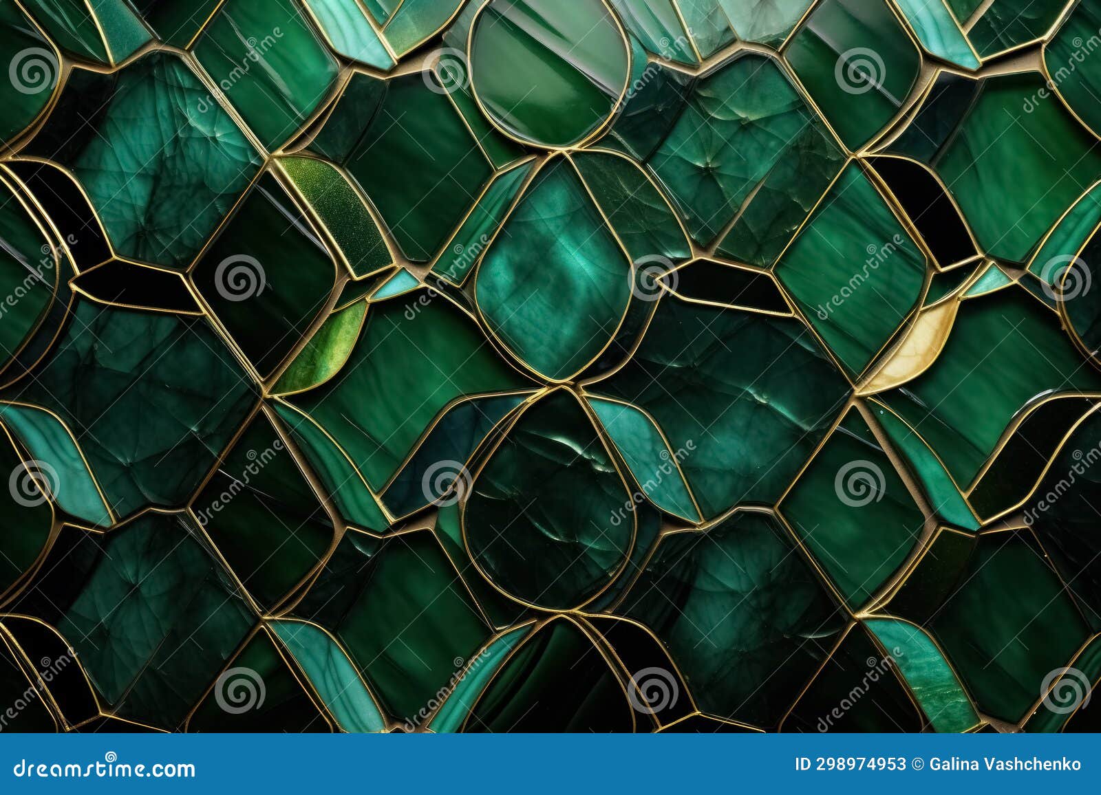 Decorative Emerald Stone Pattern Against Green Backdrop with Gold Lines ...