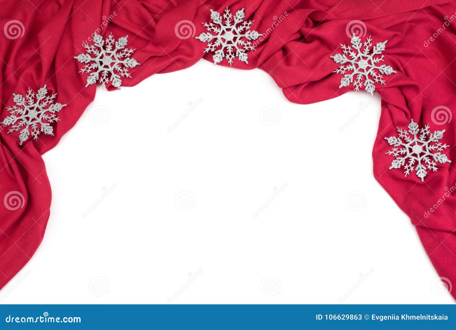 Decorative Festive Background of Red Drape Silver Snowflakes. Stock ...