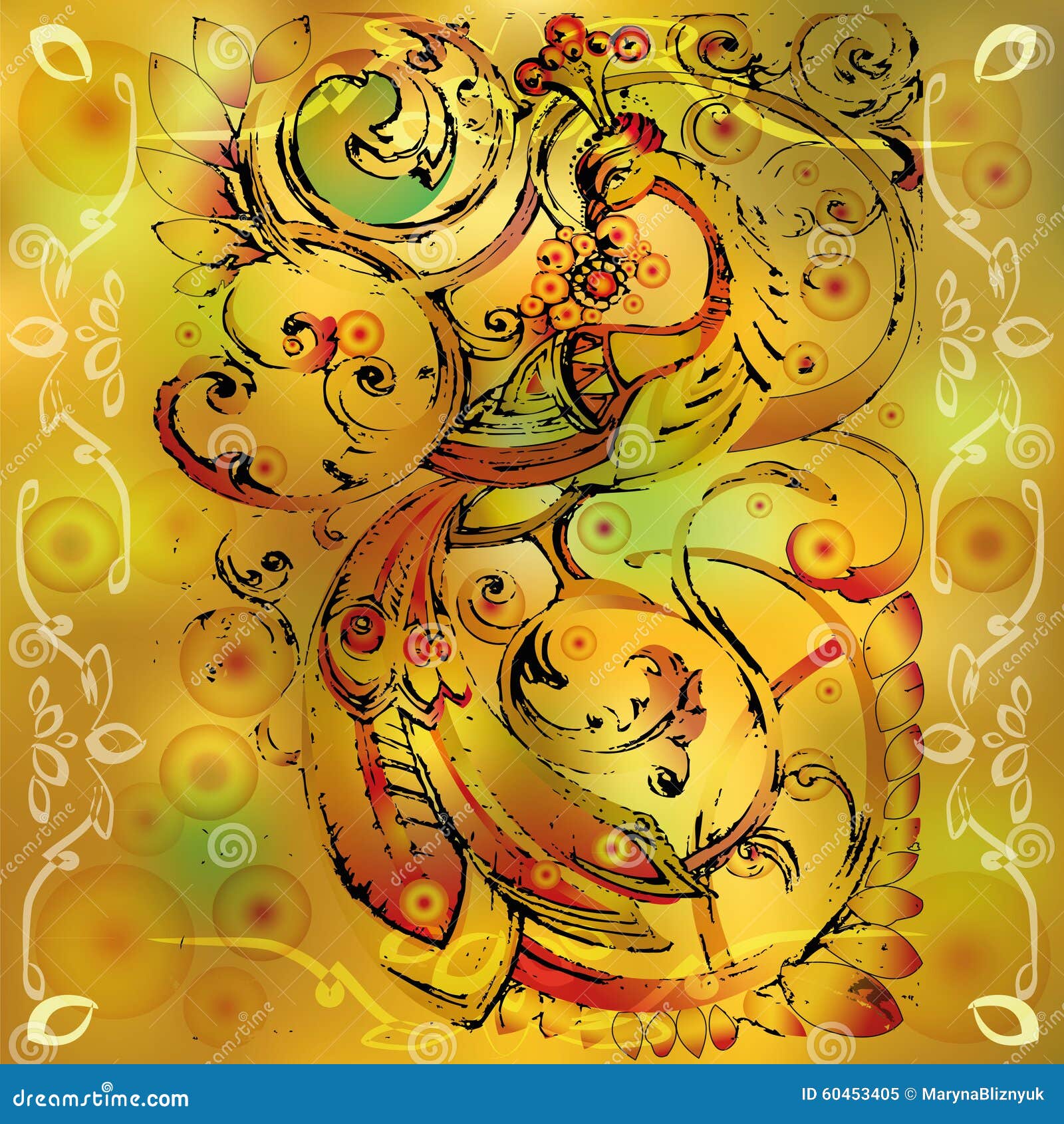 Decorative Firebird with Crown Stock Vector - Illustration of floral ...