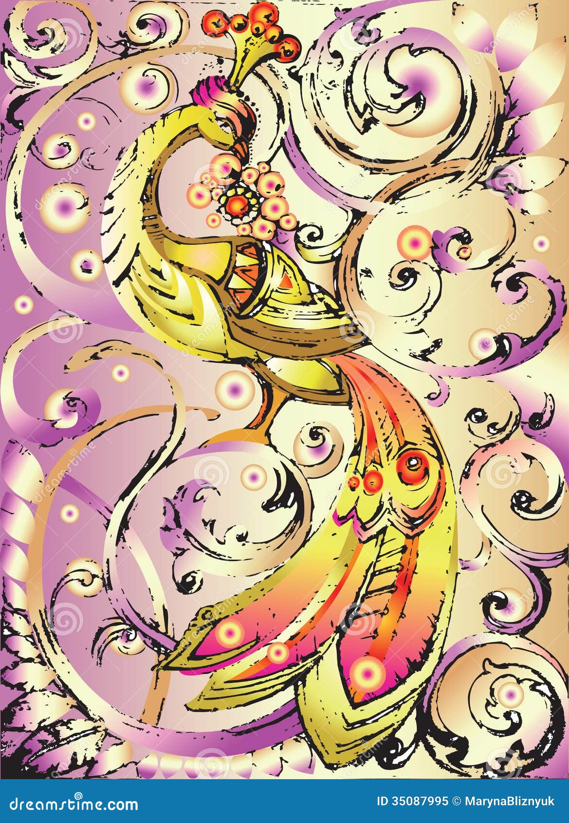 Decorative Firebird with Crown Stock Vector - Illustration of black ...