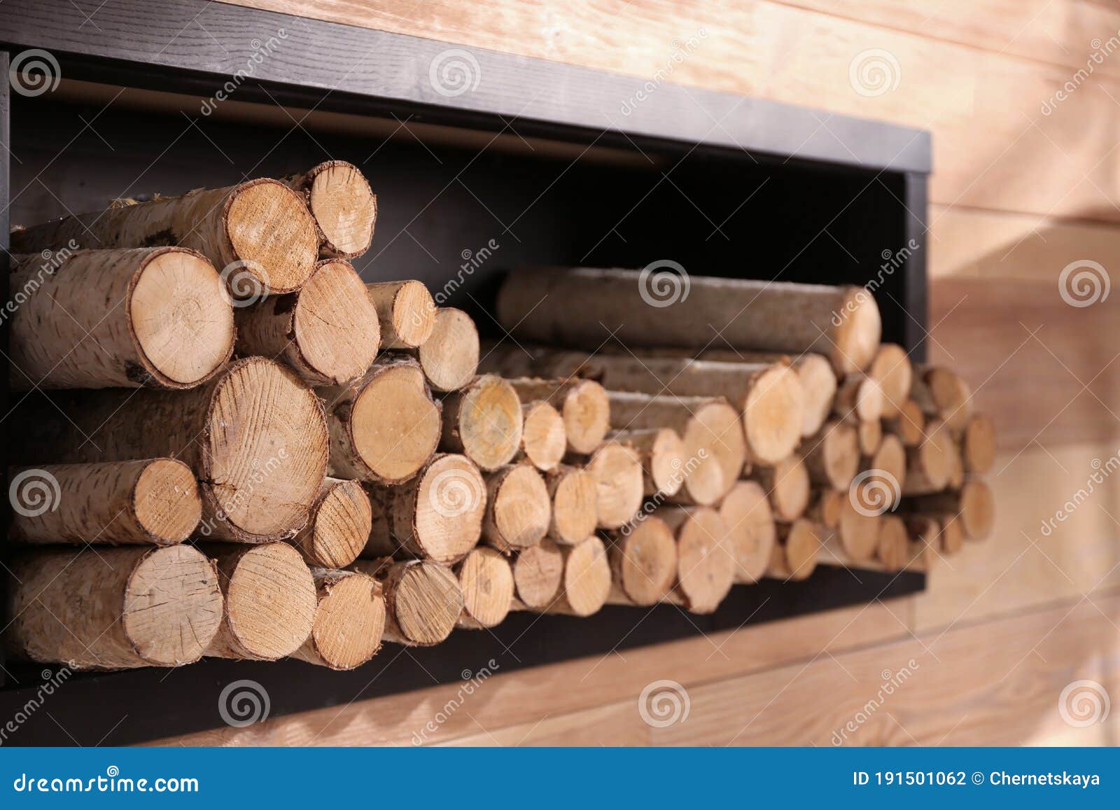 Decorative Fireplace with Stacked Wood. Idea for Interior Design Stock ...