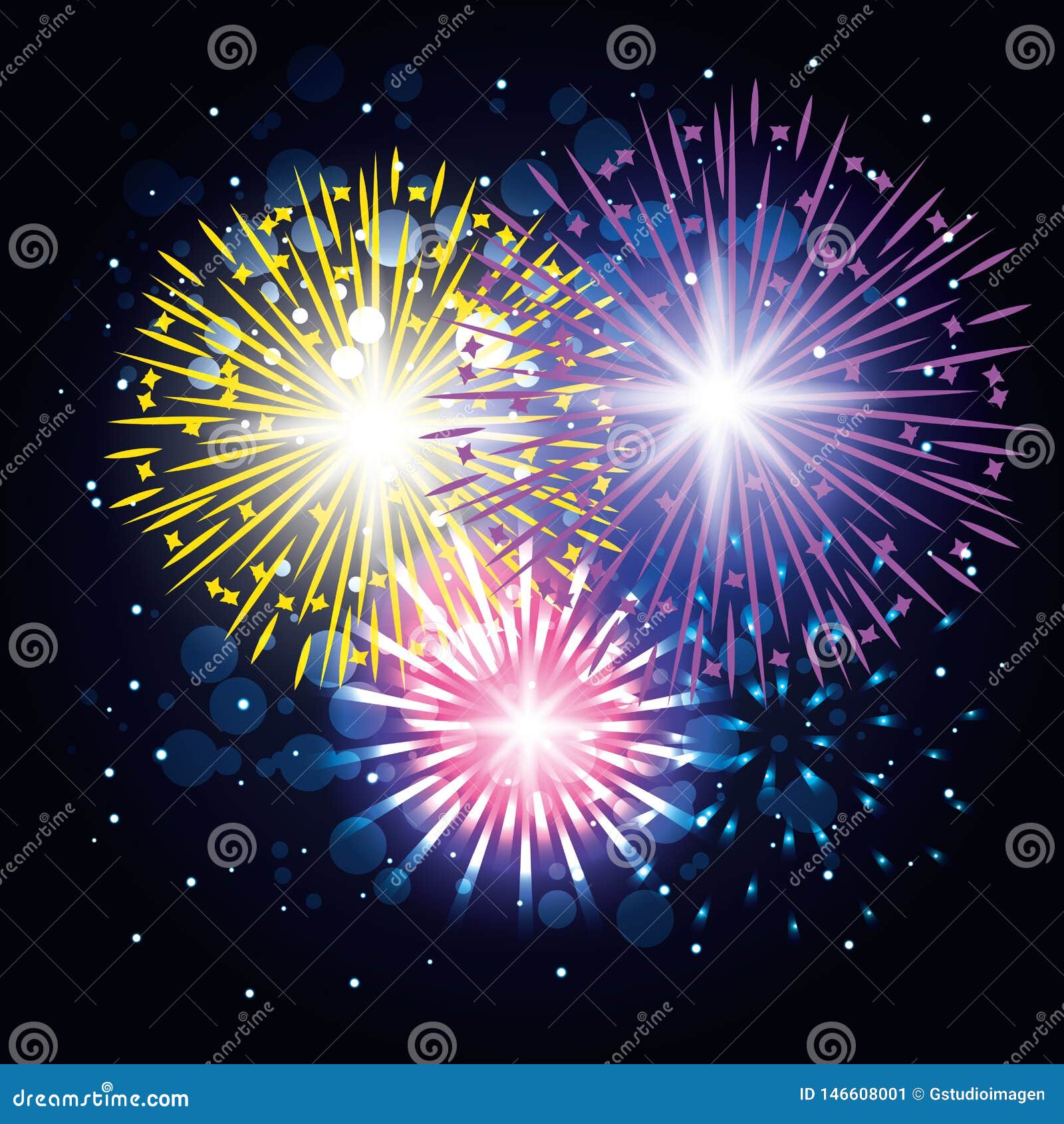 Decorative Fireworks Explosions Poster Stock Illustration ...