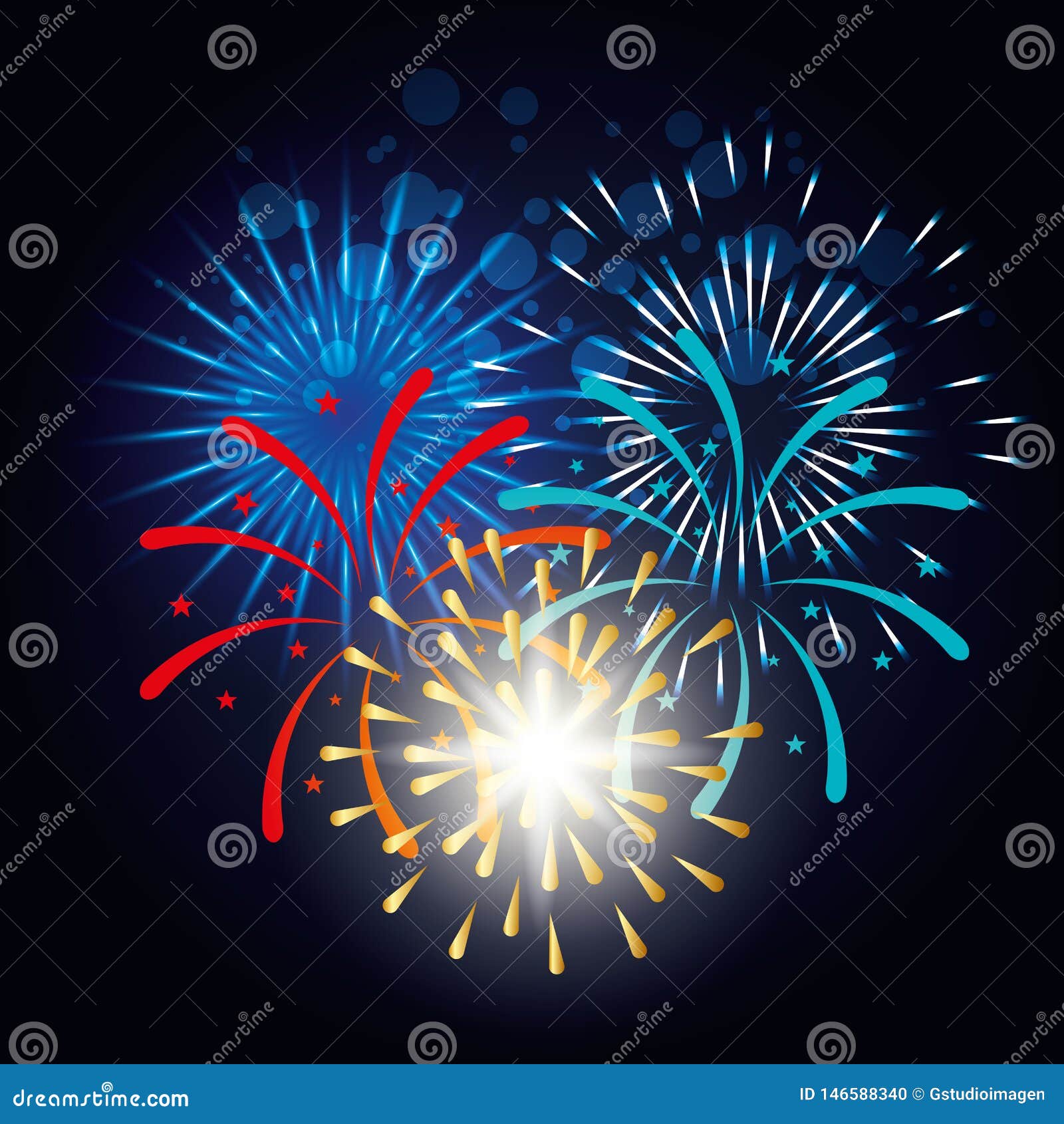 Decorative Fireworks Explosions Poster Stock Illustration ...
