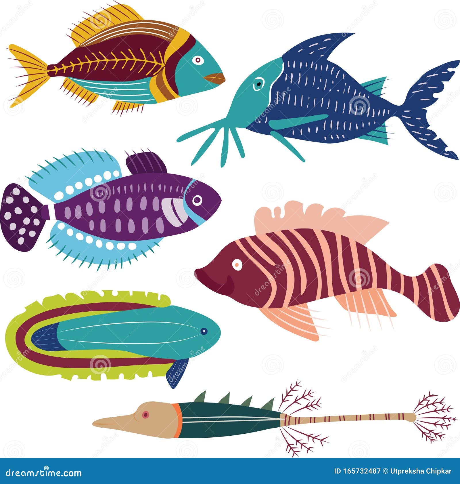 Decorative Fish Forms Vector Sheet Stock Vector - Illustration of ...