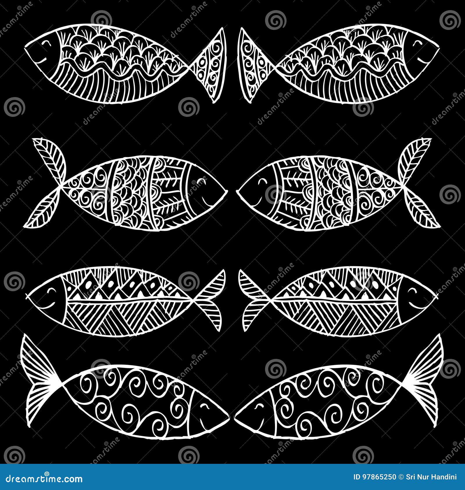 Decorative fish pattern. stock vector. Illustration of life - 97865250