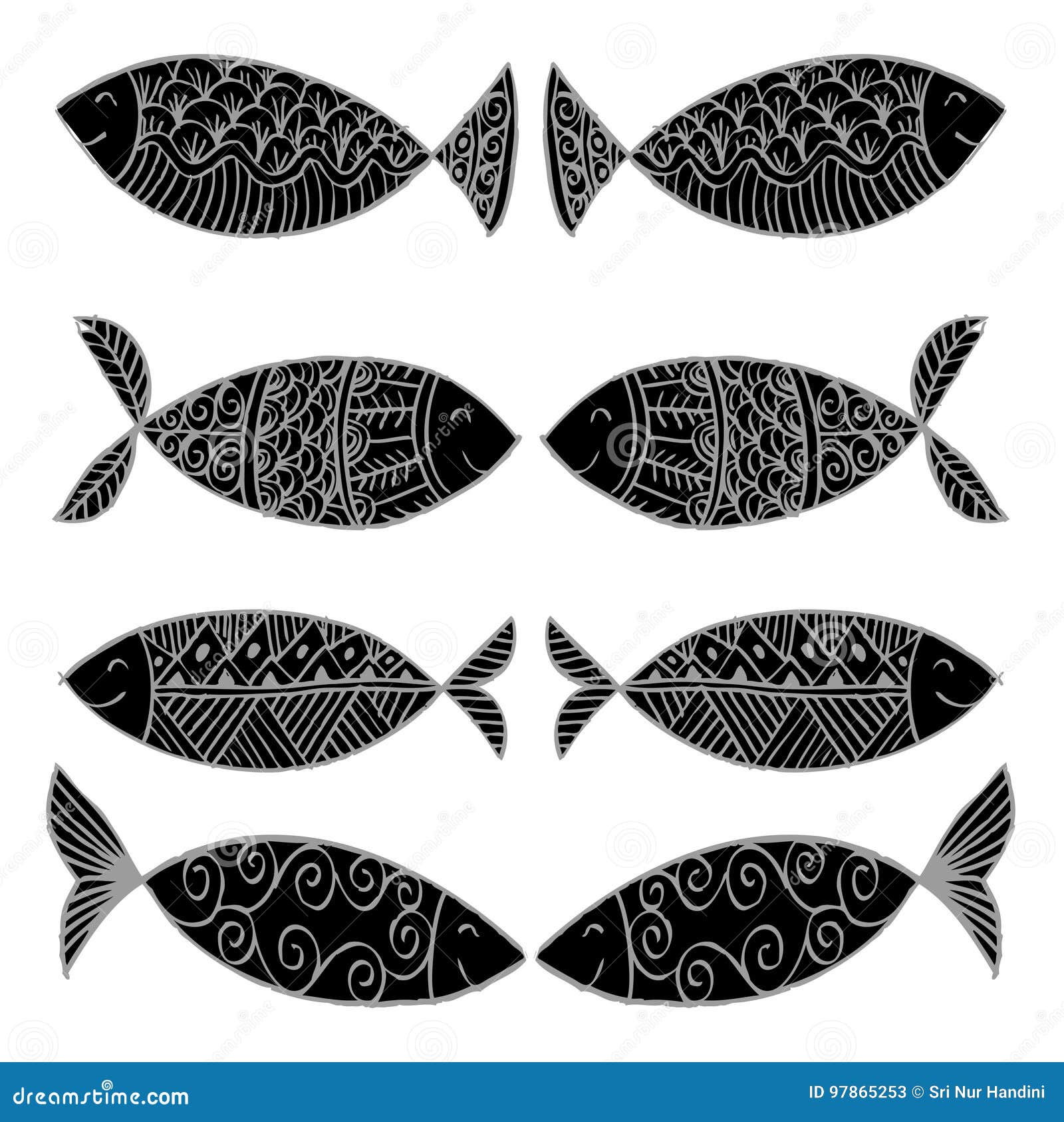 Decorative fish pattern. stock vector. Illustration of flowers - 97865253