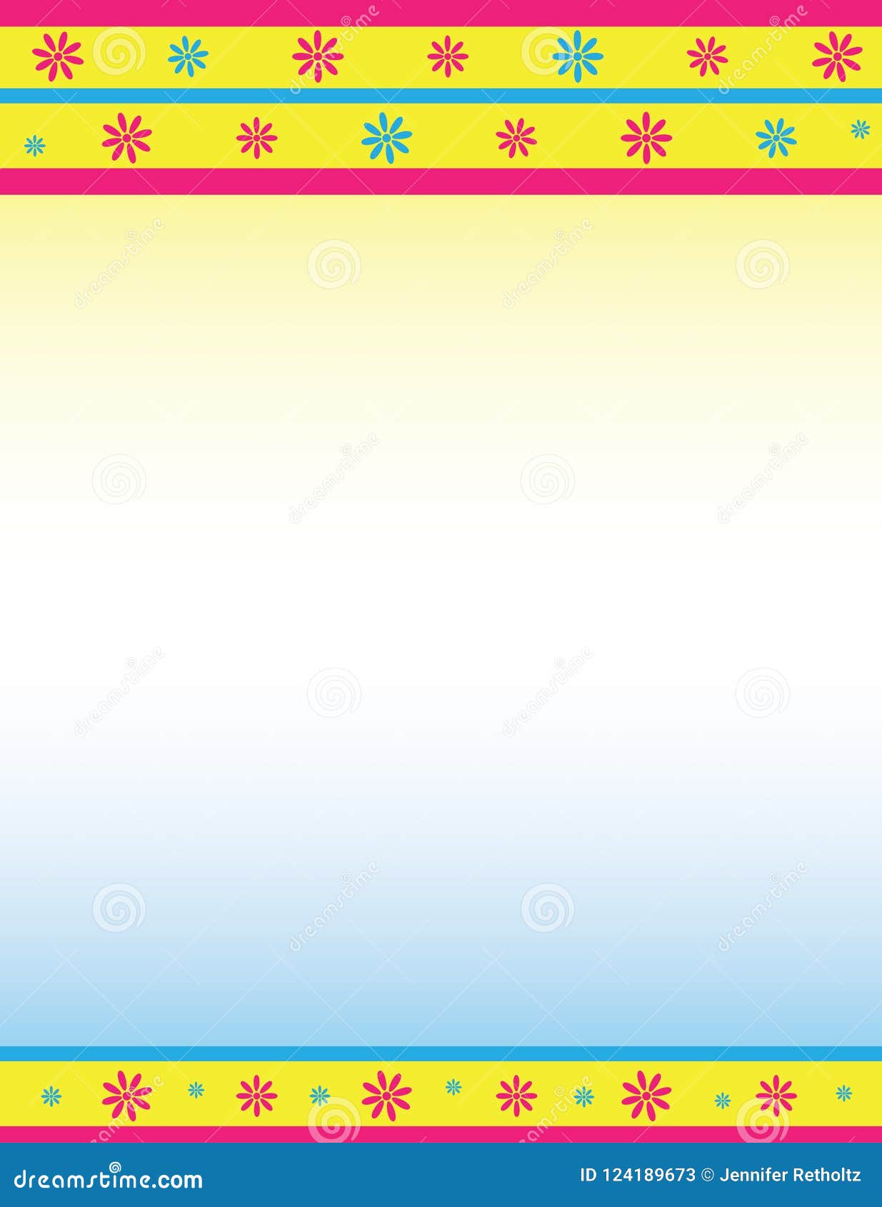 Decorative Floral Border in Pink, Blue, and Yellow Stock Illustration ...