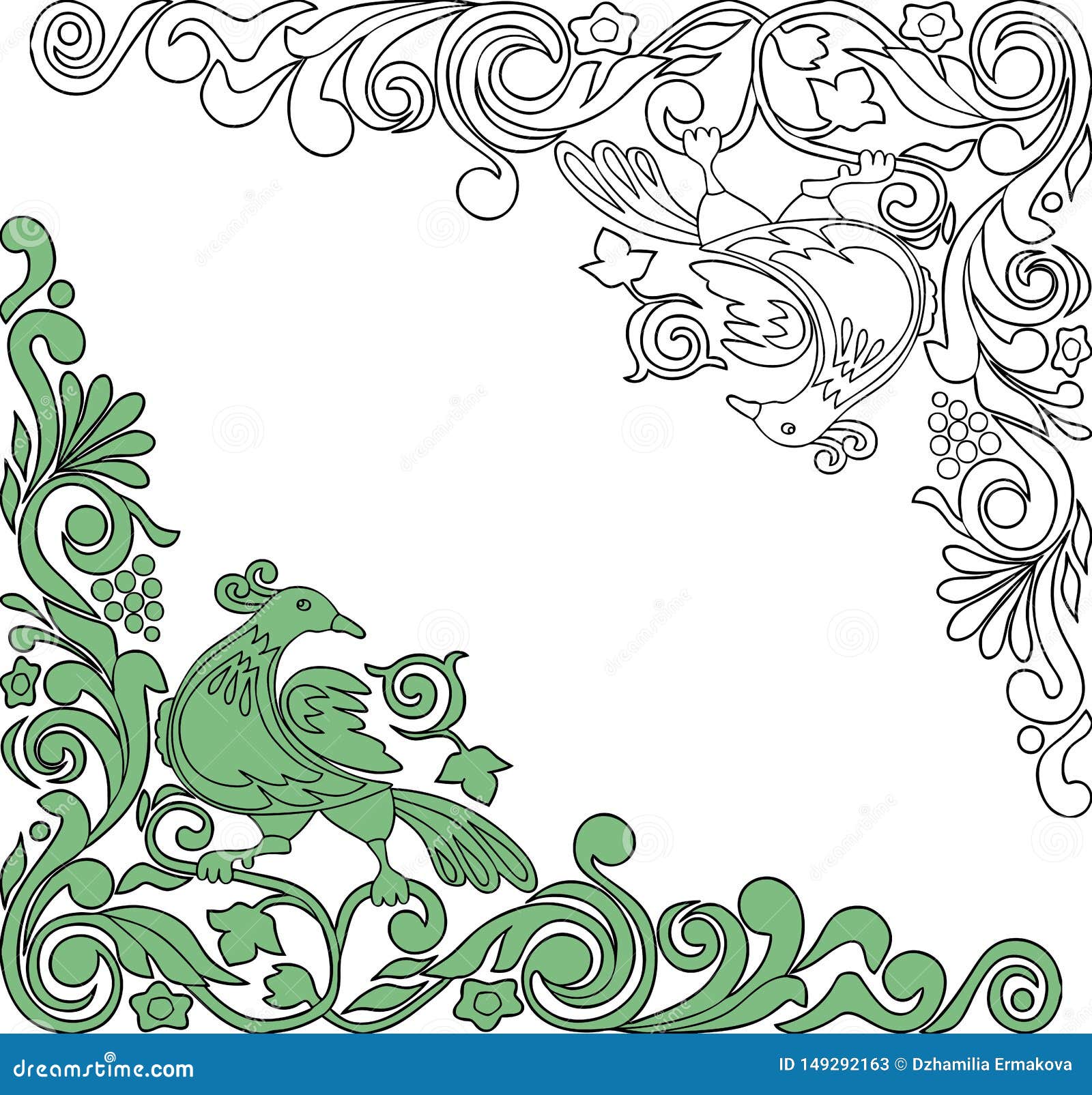 Decorative Floral Corners with Fabulous Bird Stock Vector ...