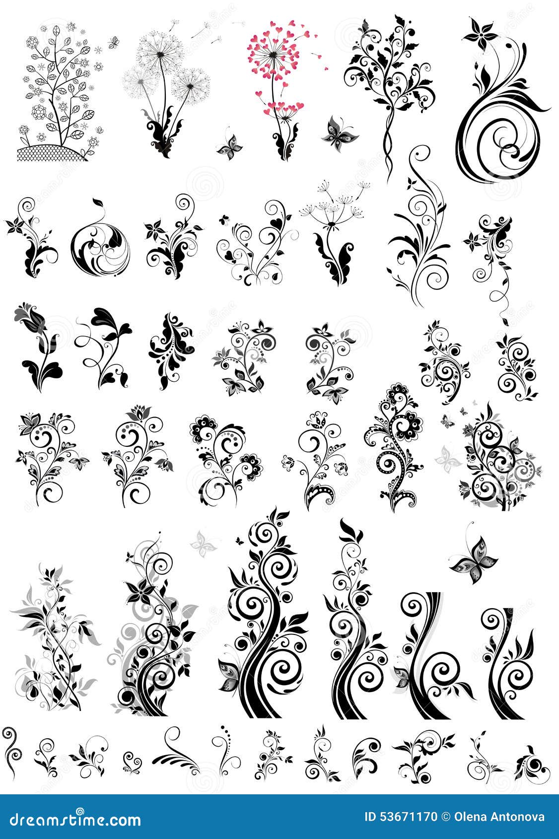 Decorative Floral Design Elements (black and White) Stock Vector ...