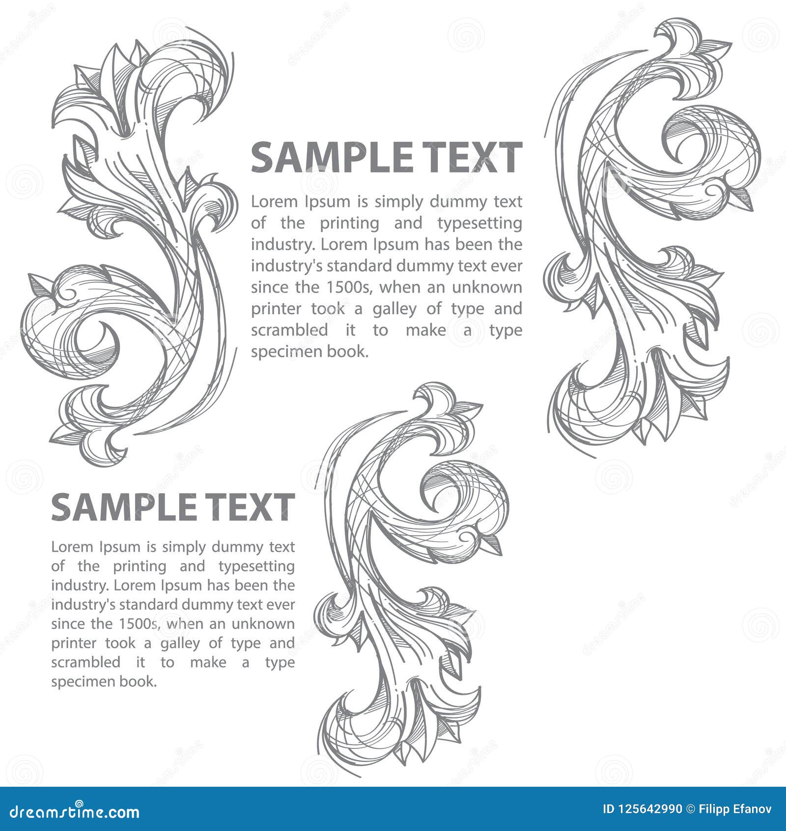Decorative Floral Element in the Baroque Style. Outline Pattern in the ...