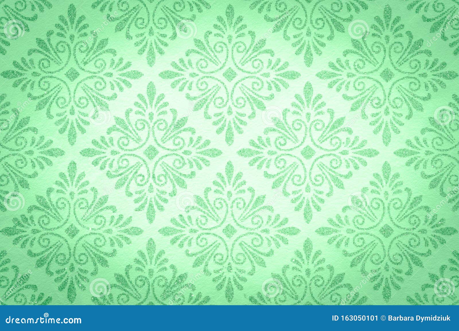 Decorative Floral Green Pattern on the White Background Stock Image ...