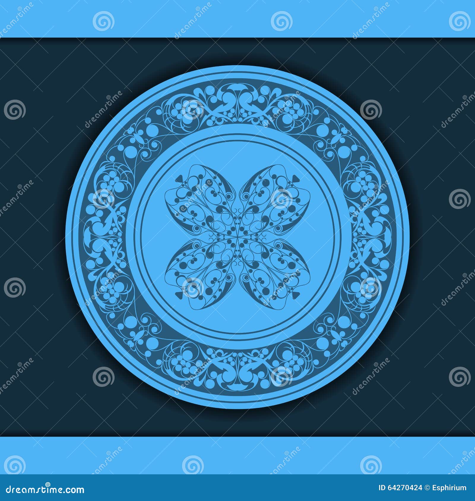 Decorative Floral Pattern on a Blue Plate Stock Vector - Illustration ...