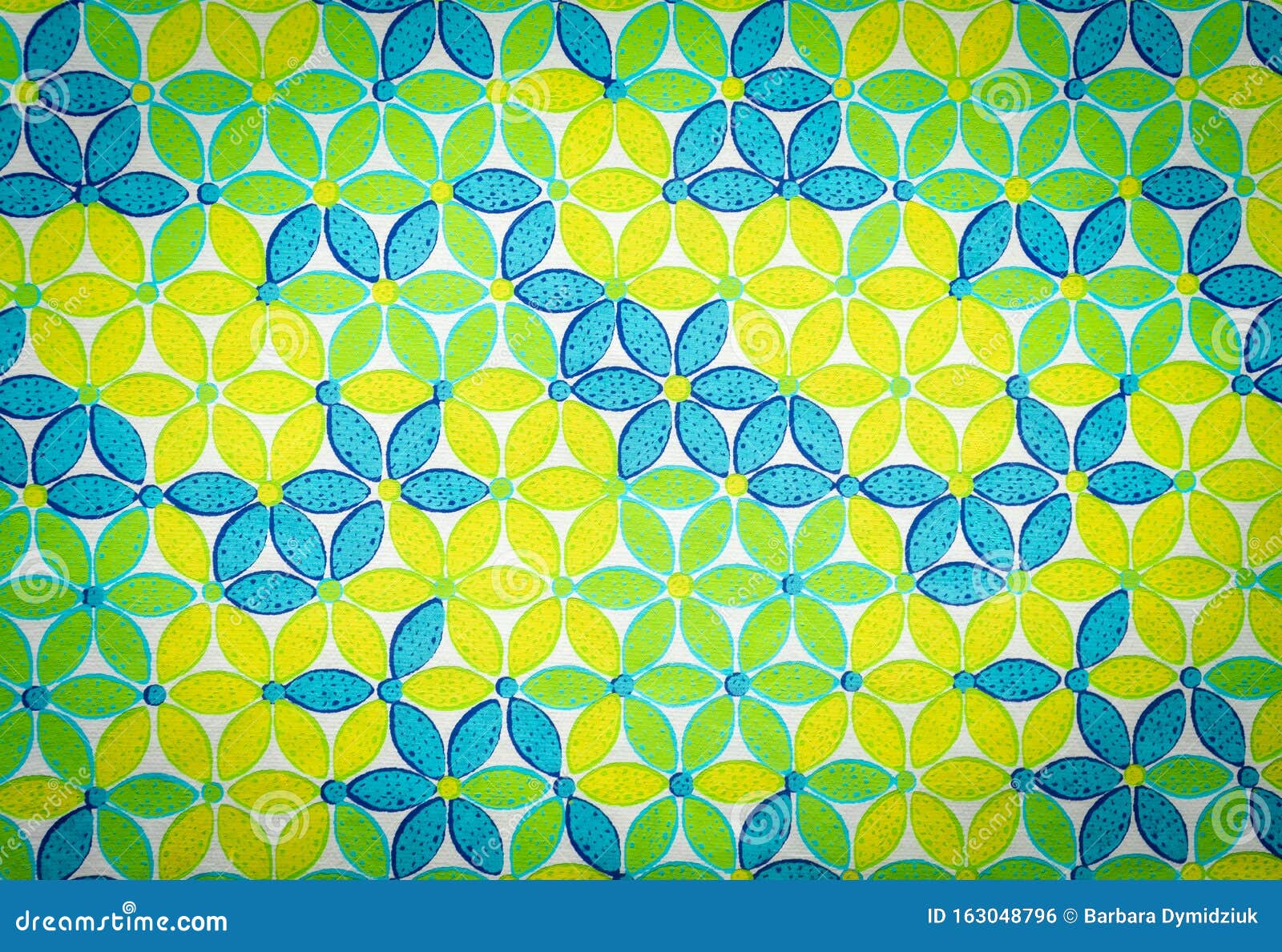 Decorative Floral Pattern in Blue, Yellow and Green Stock Photo - Image ...