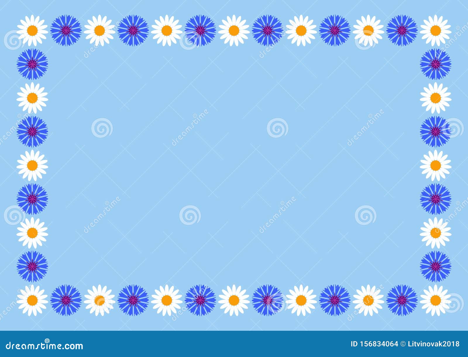 Decorative Floral Rectangular Frame with Wild Flowers Daisies and ...