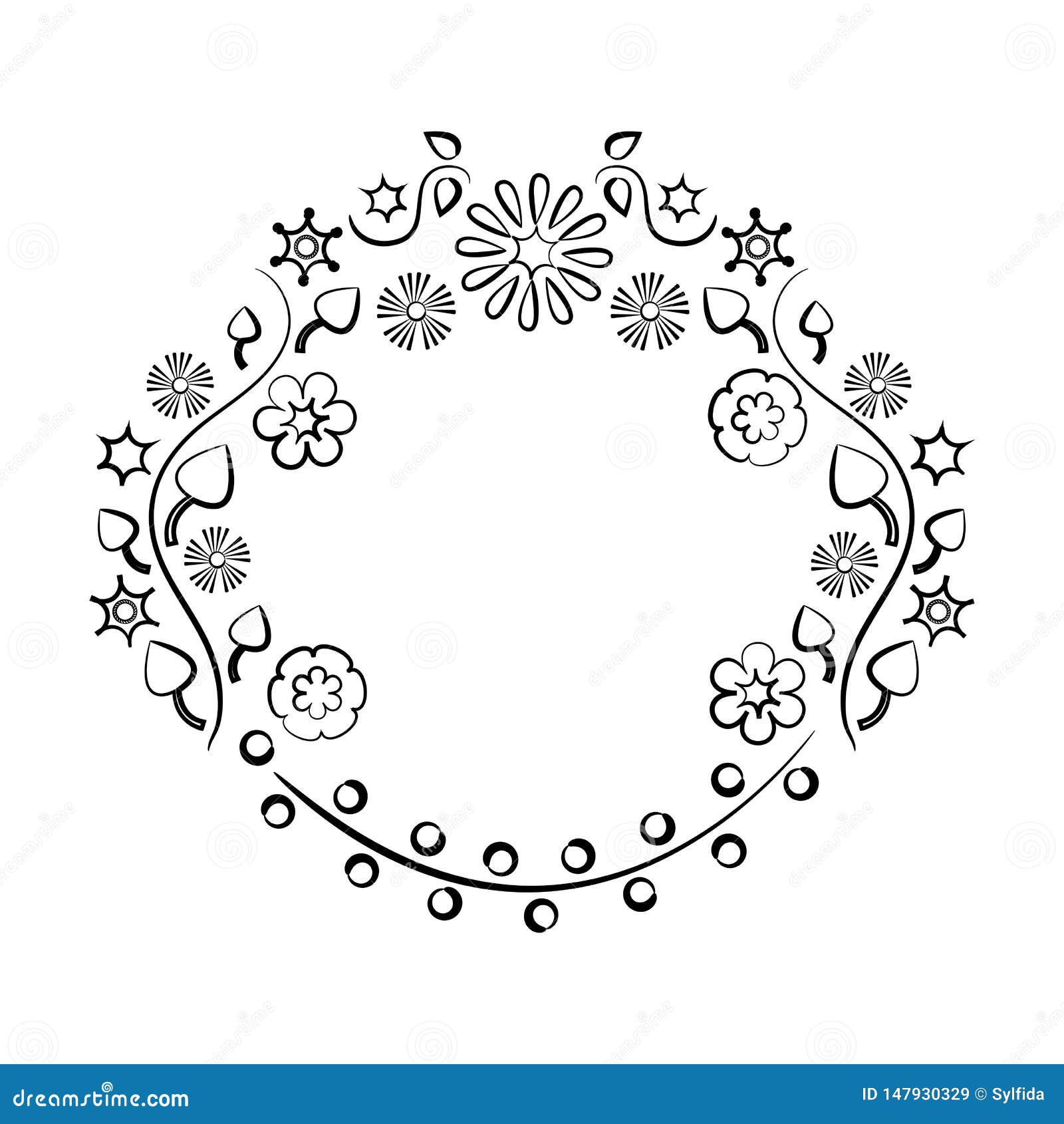 Decorative Floral Round Frame for Your Text, Black Outline Design ...