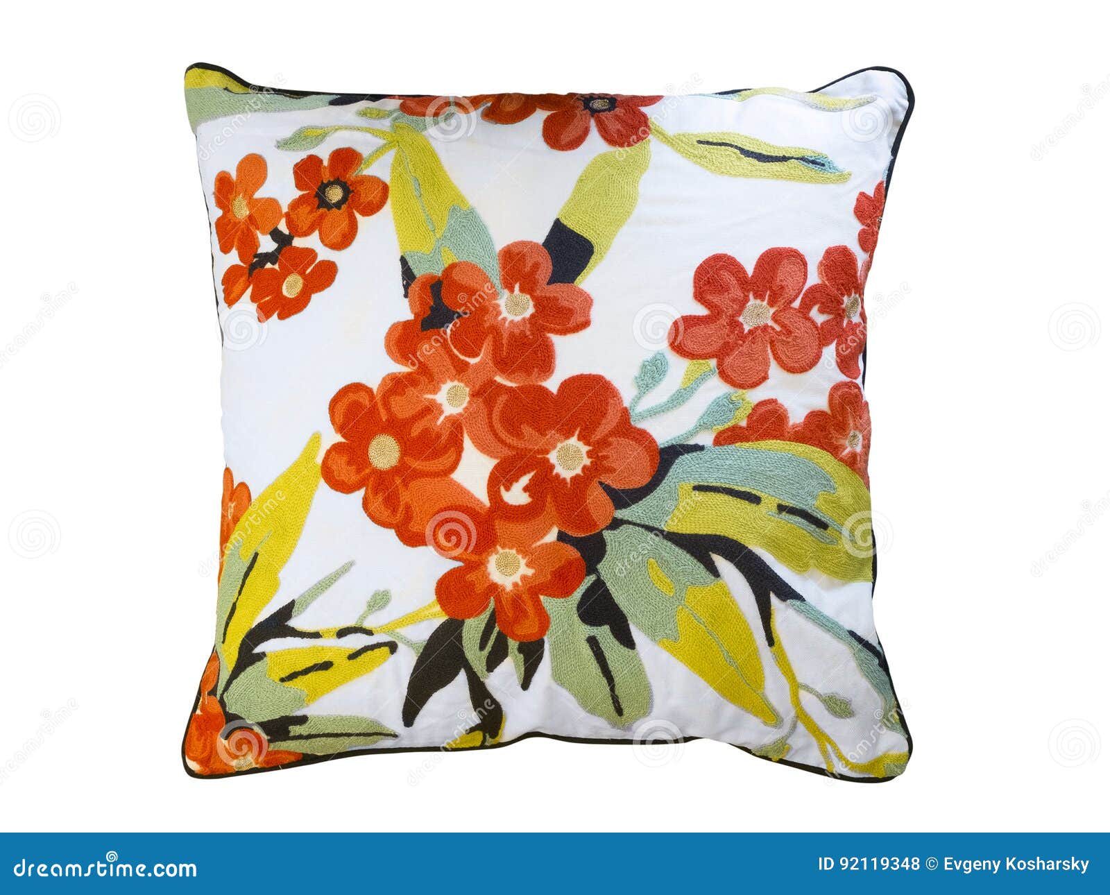 Decorative Floral Throw Pillow. Stock Photo - Image of black, colorful ...