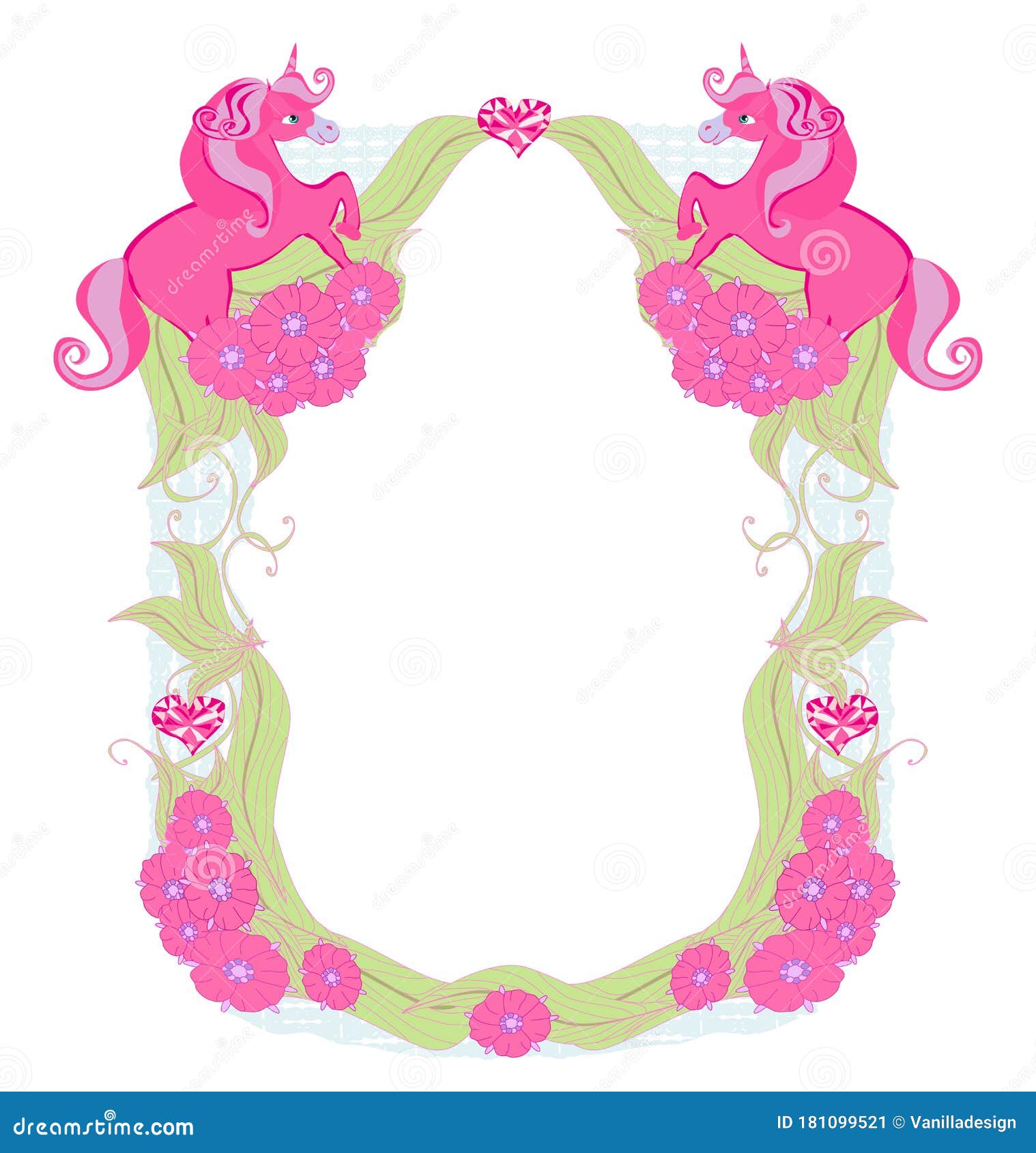 Decorative Flower Frame with Beautiful Unicorns Stock Vector ...