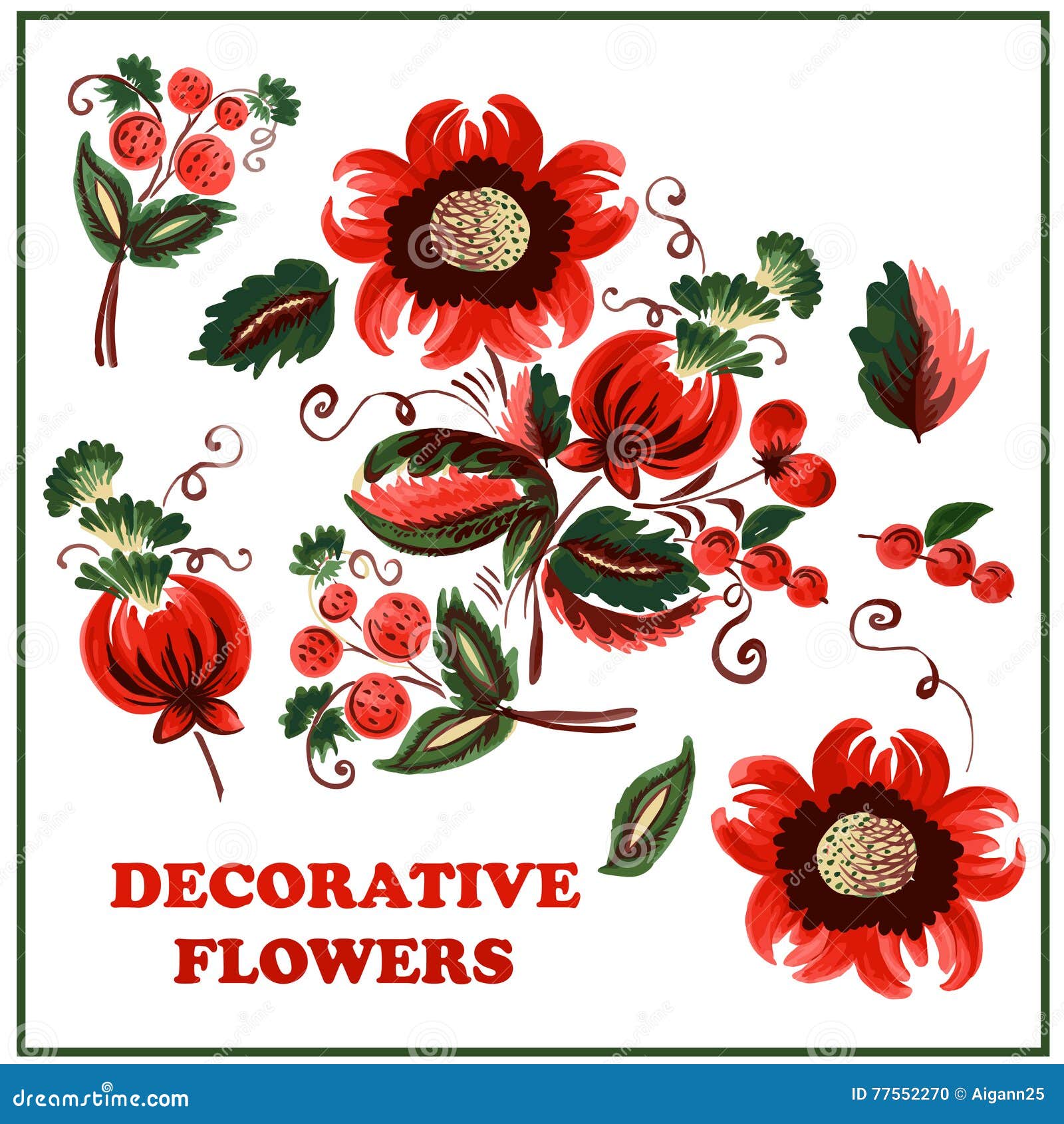 Decorative Flowers and Berries Stock Vector - Illustration of colorful ...