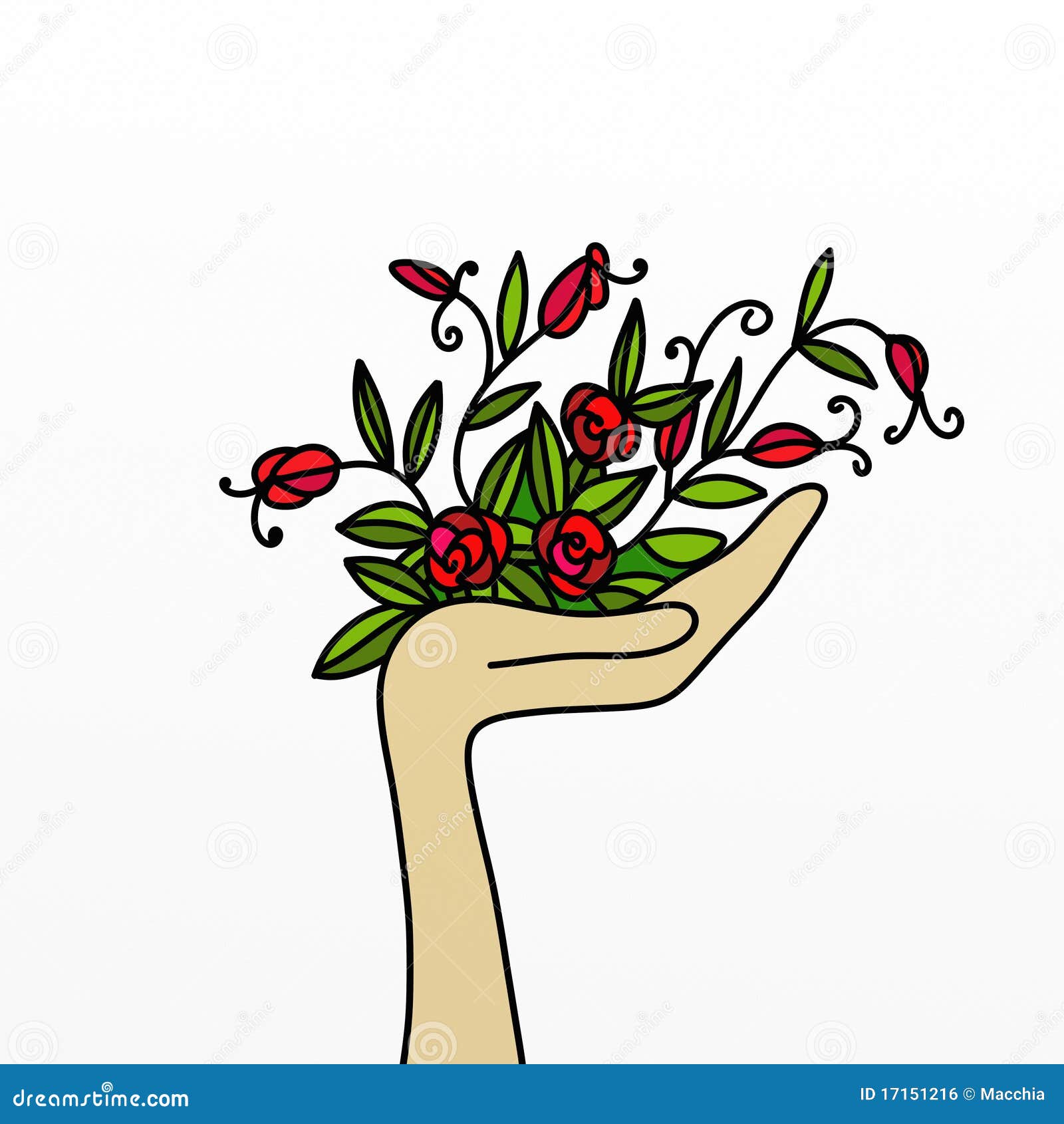 Decorative flowers in hand stock illustration. Illustration of design ...