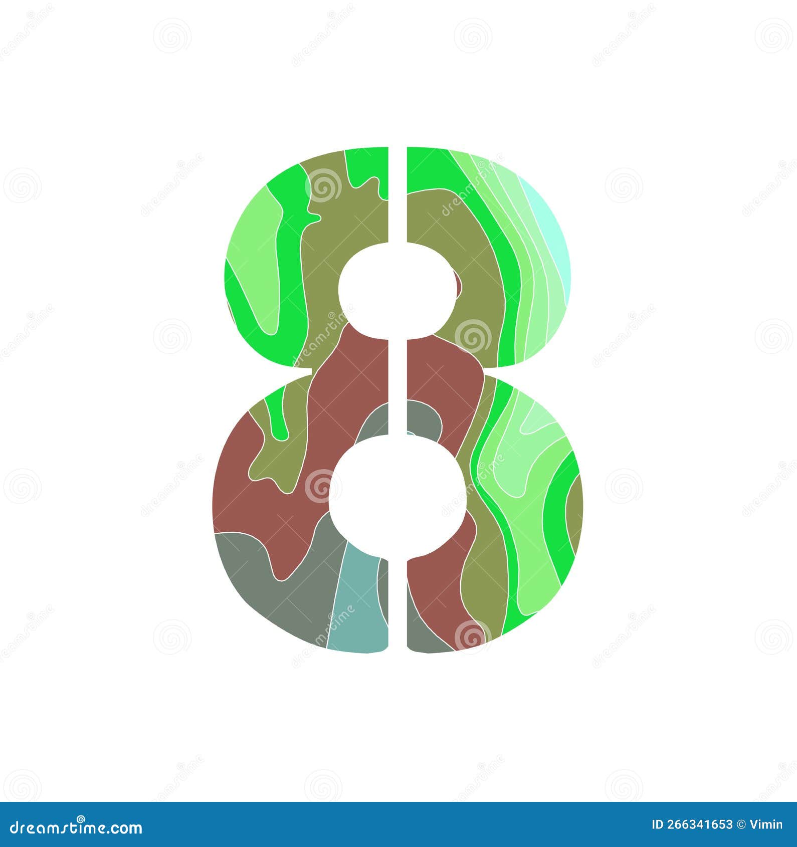 Collection of Numbers with a Pattern of Wavy Multicolored Lines. Eight ...