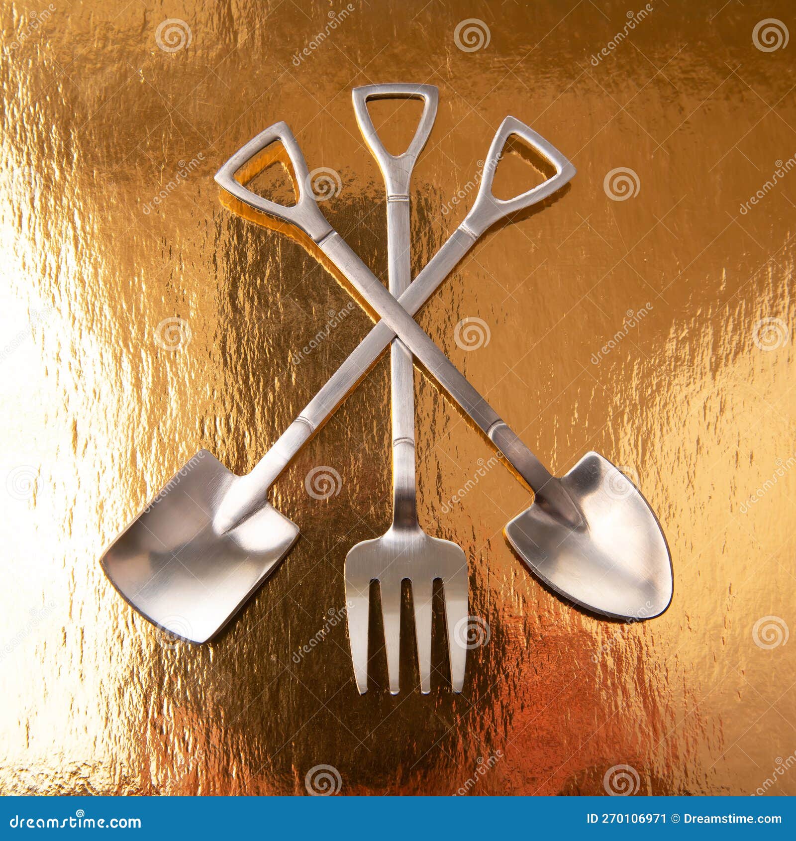 Decorative Fork and Spoons in the Form of Spades on a Golden Background ...