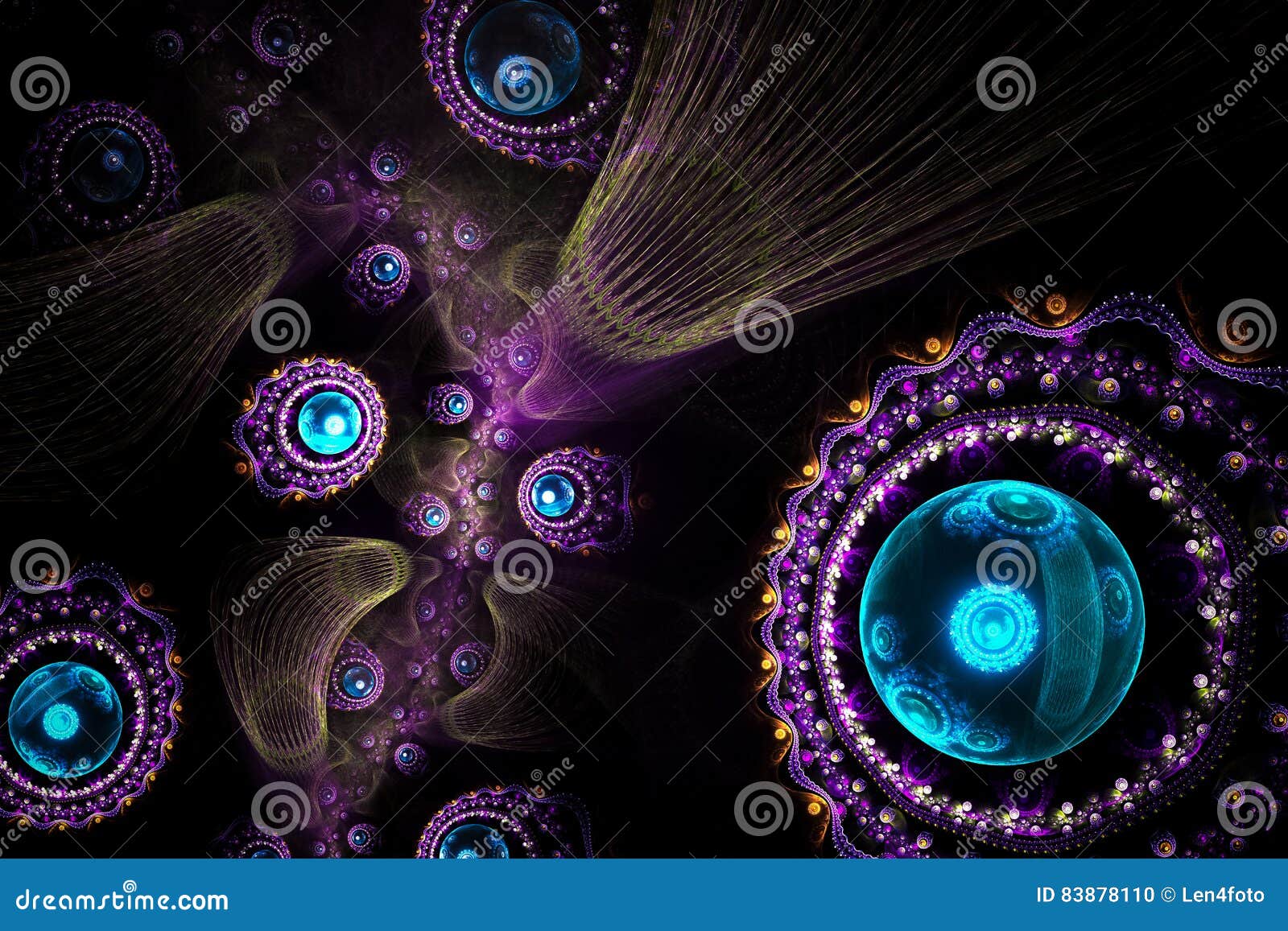 Decorative Fractal Abstract Violet Ornament on Black Background Stock ...