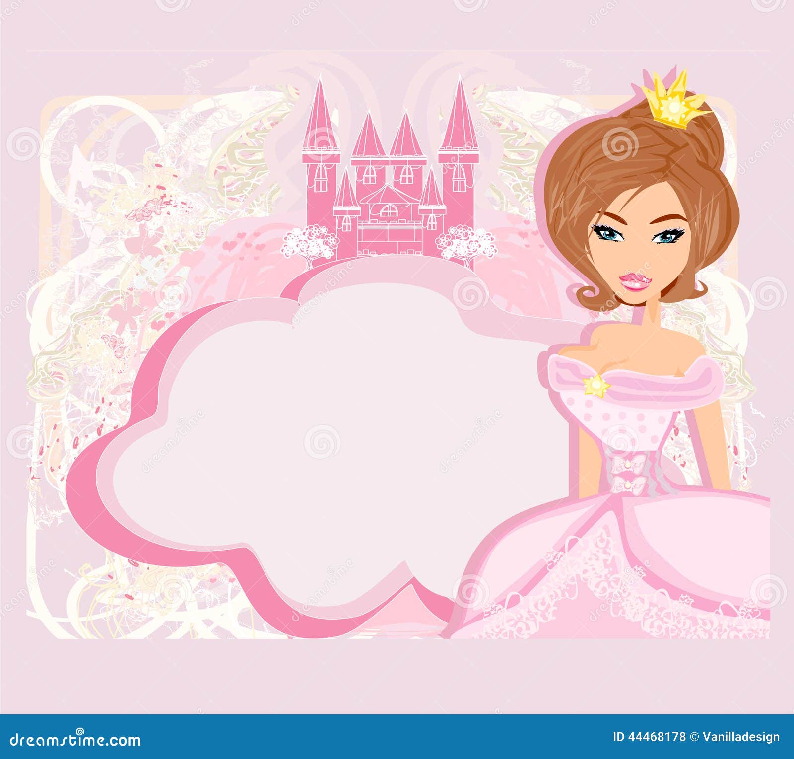 Decorative Frame with Beautiful Princess and Pink Castle Stock Vector ...