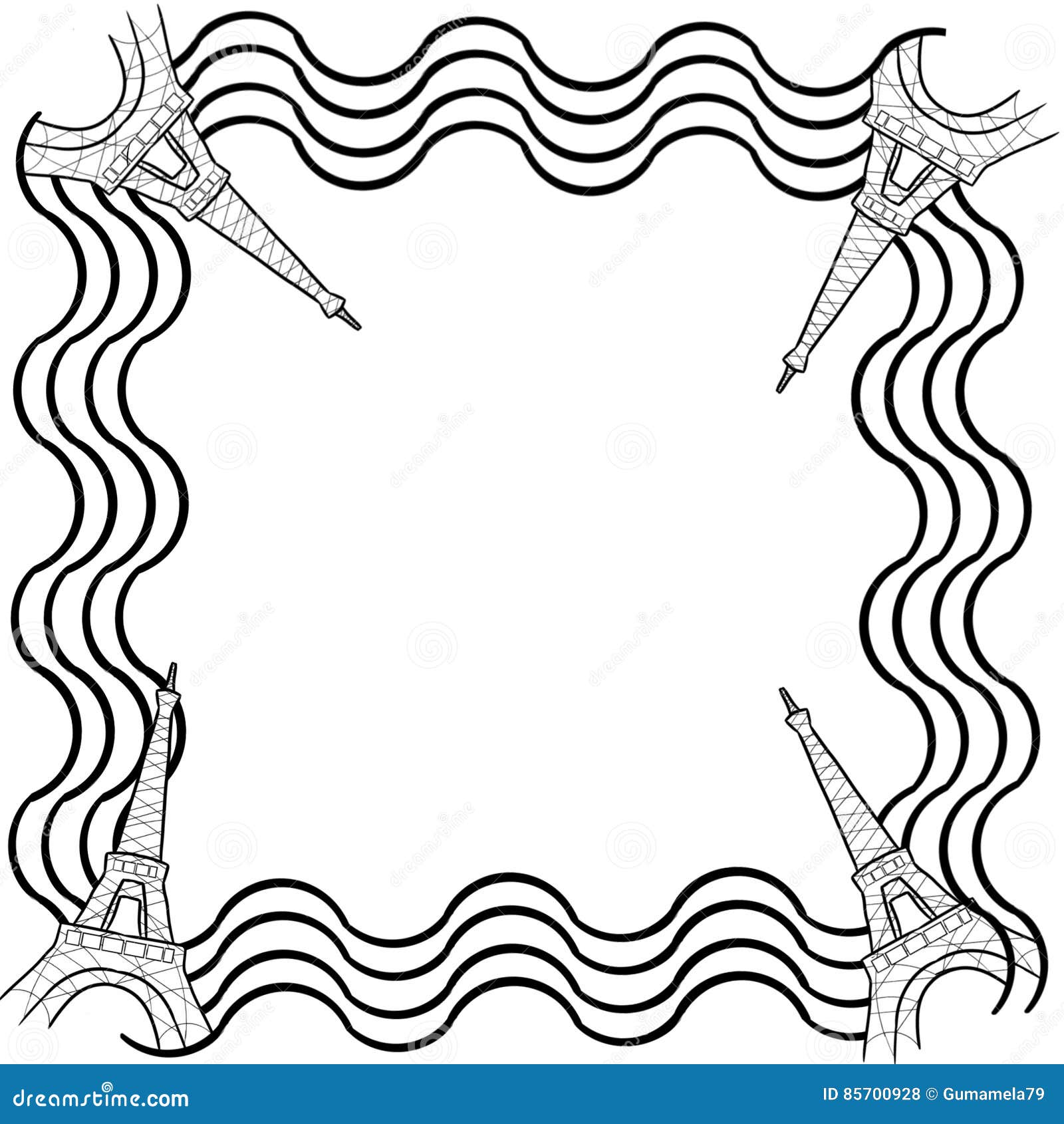 Decorative Frame Border with Tower and Wave Stock Illustration ...