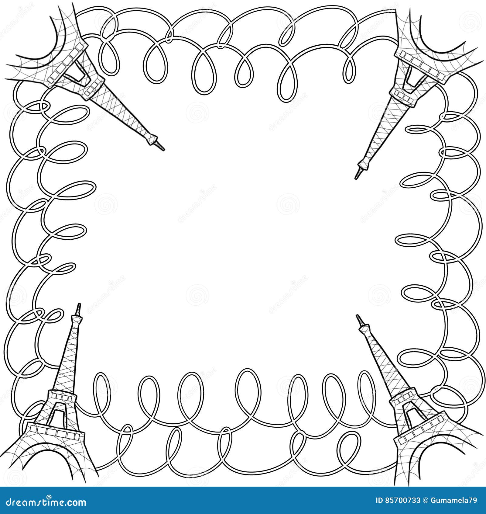 Decorative Frame Border with Waves and Eiffel Tower Stock Illustration ...