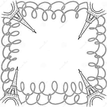 Decorative Frame Border with Waves and Eiffel Tower Stock Illustration ...
