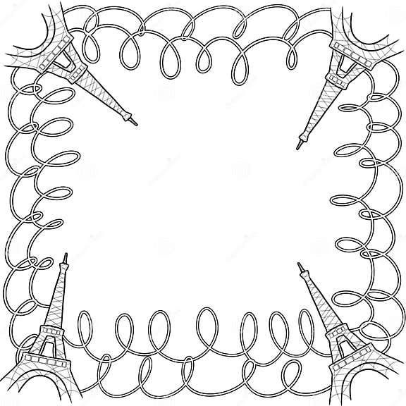 Decorative Frame Border with Waves and Eiffel Tower Stock Illustration ...