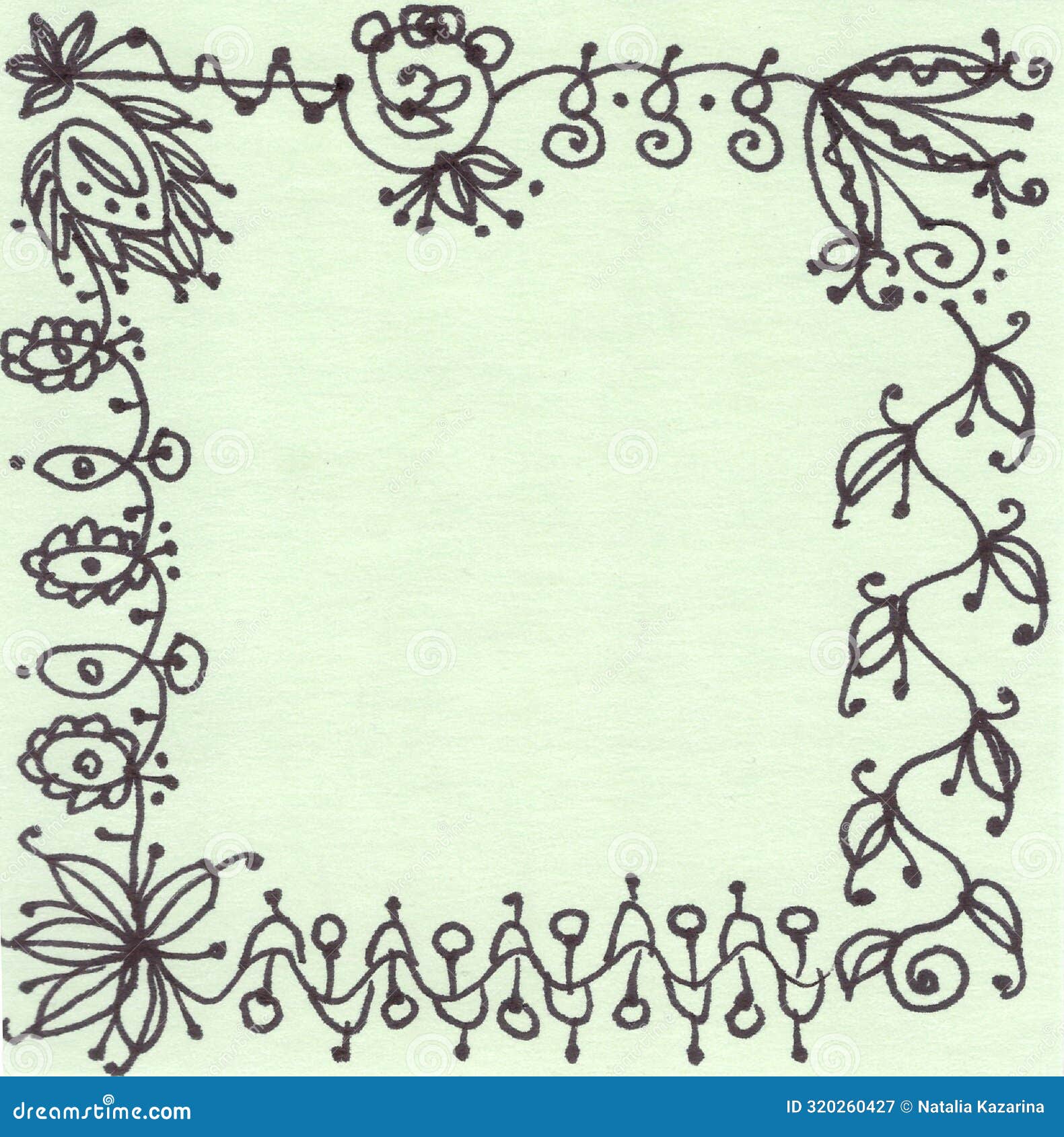 Decorative Frame, Doodle, Graphic Drawing on a Green Background Stock ...