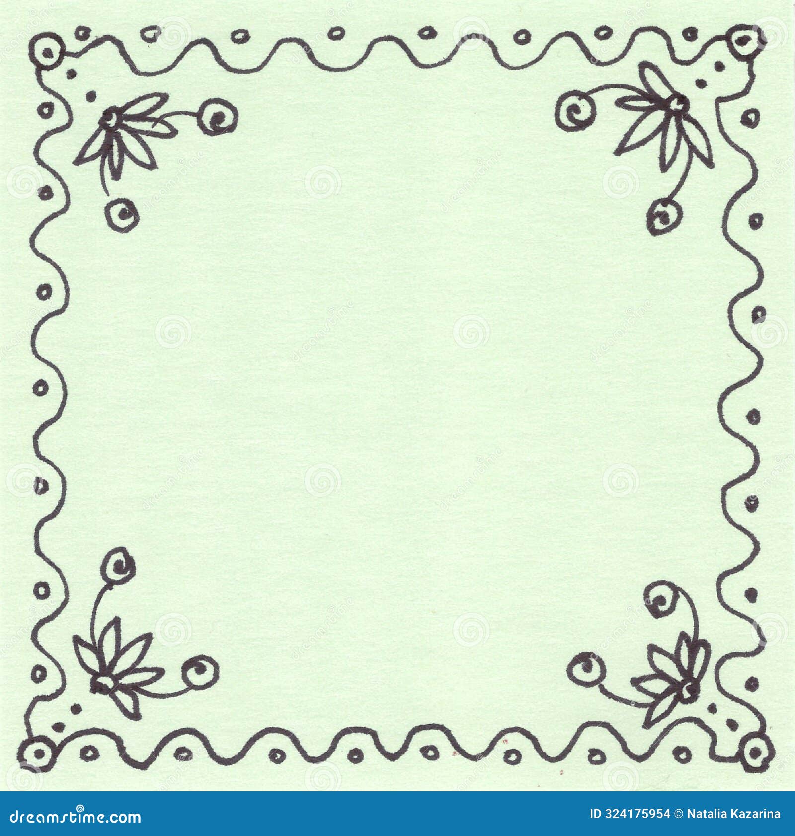 Decorative Frame, Doodle, Graphic Drawing on a Green Background Stock ...