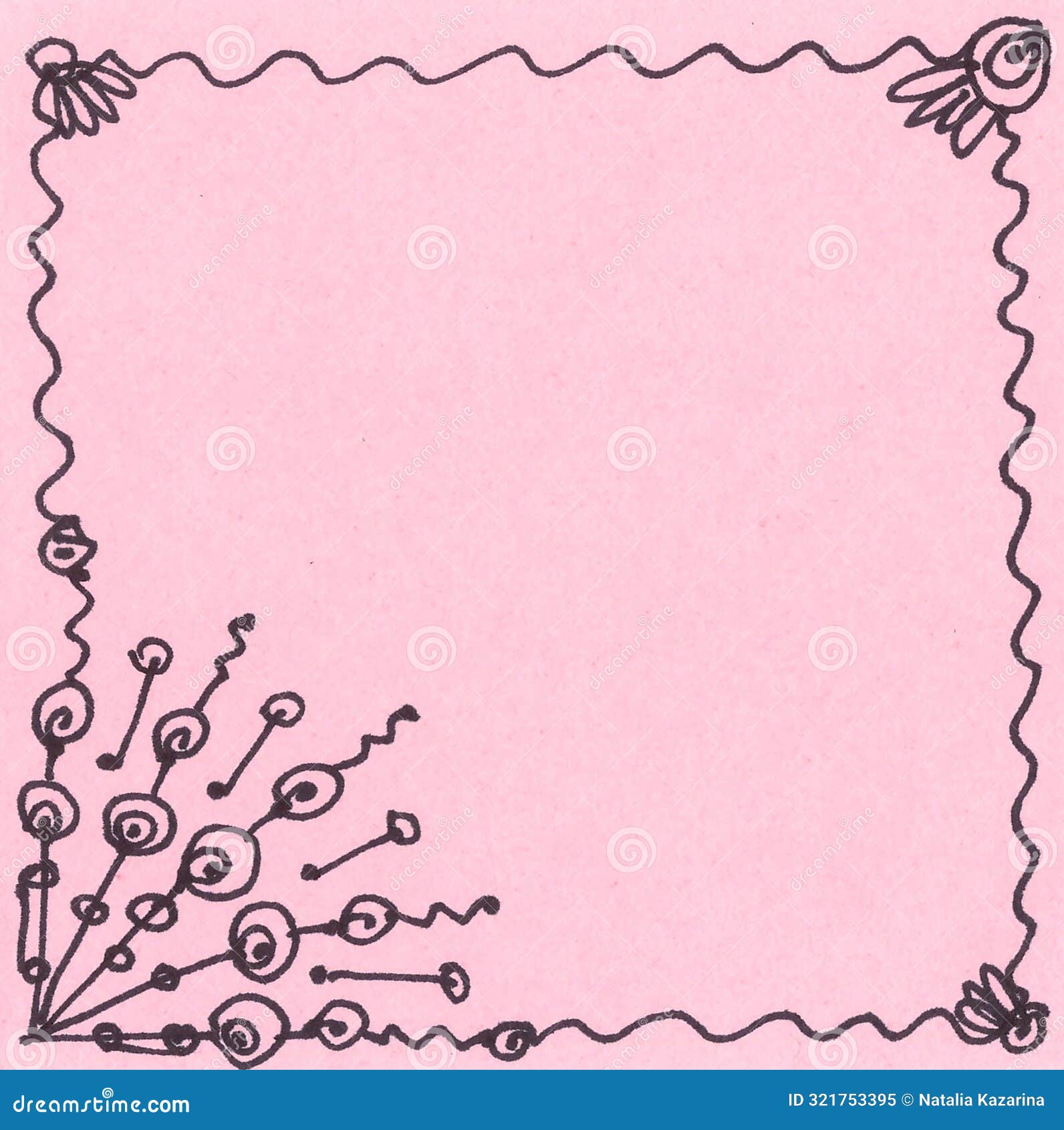 Decorative Frame, Doodle, Graphic Drawing on a Pink Background Stock ...