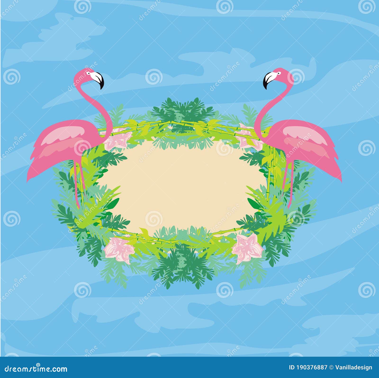 Decorative Frame with Flamingos and Nature Stock Vector - Illustration ...