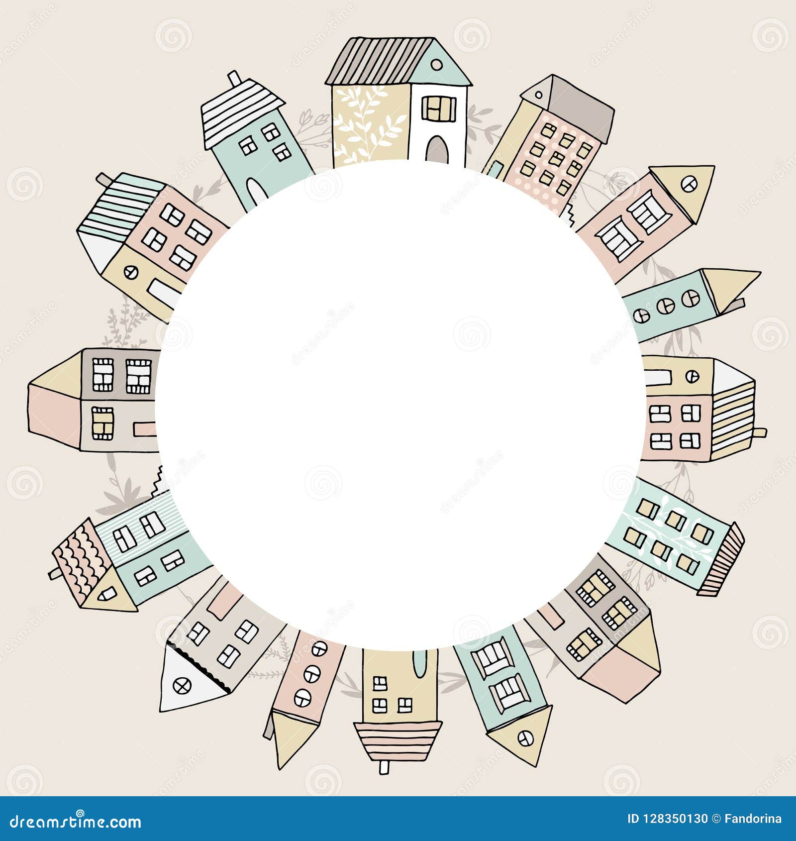 Decorative Frame with Hand Drawn Houses Stock Vector - Illustration of ...