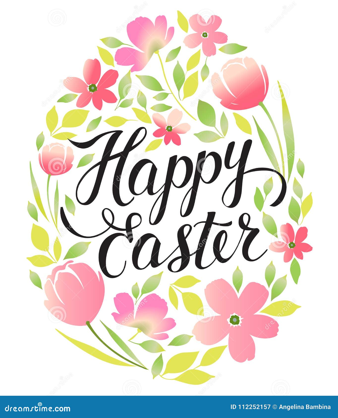 Decorative Frame Happy Easter and Floral Elements. Easter Eggs with ...