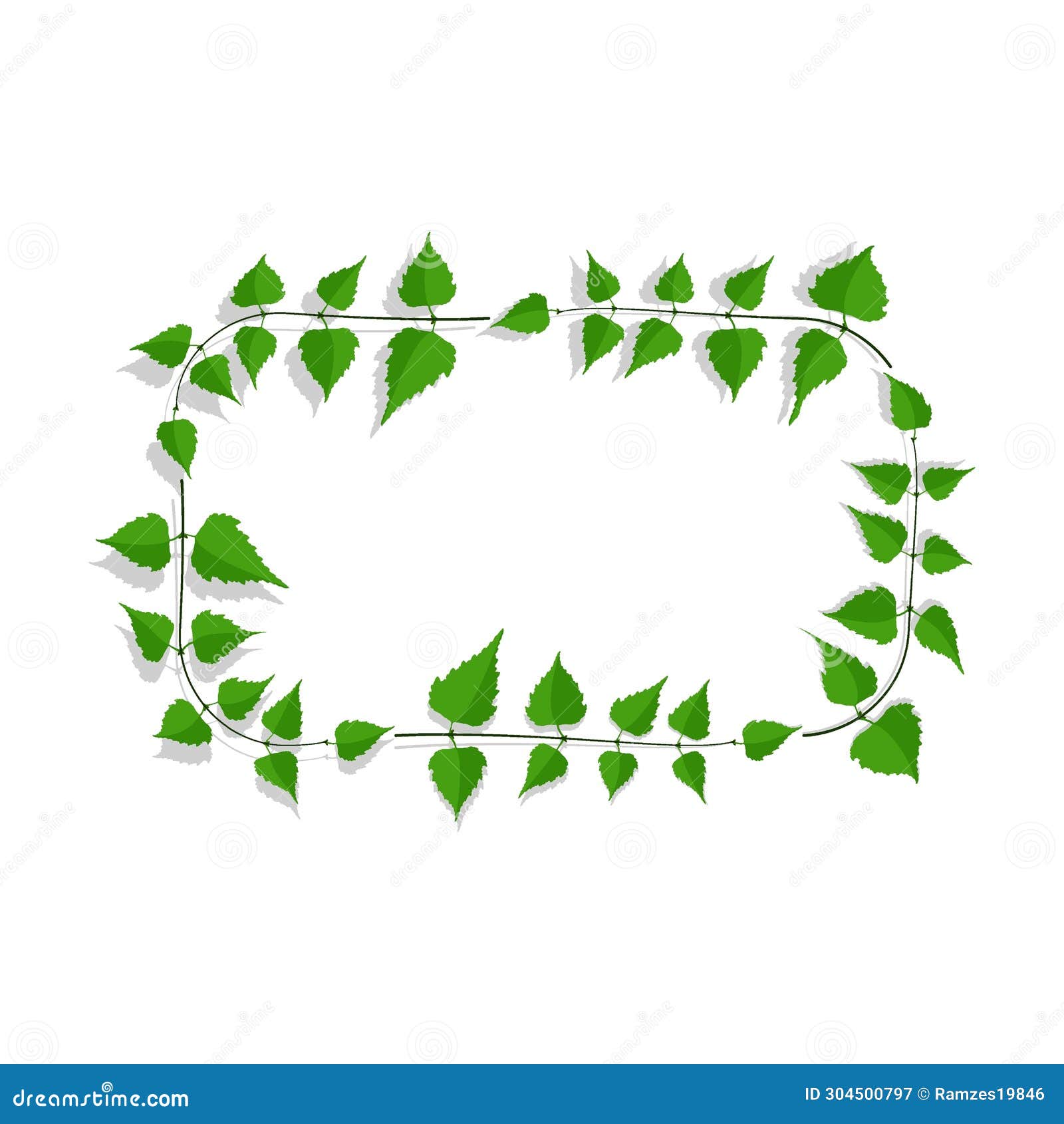 Decorative Frame Made of Thin Birch Twigs and Green Leaves. Floral ...